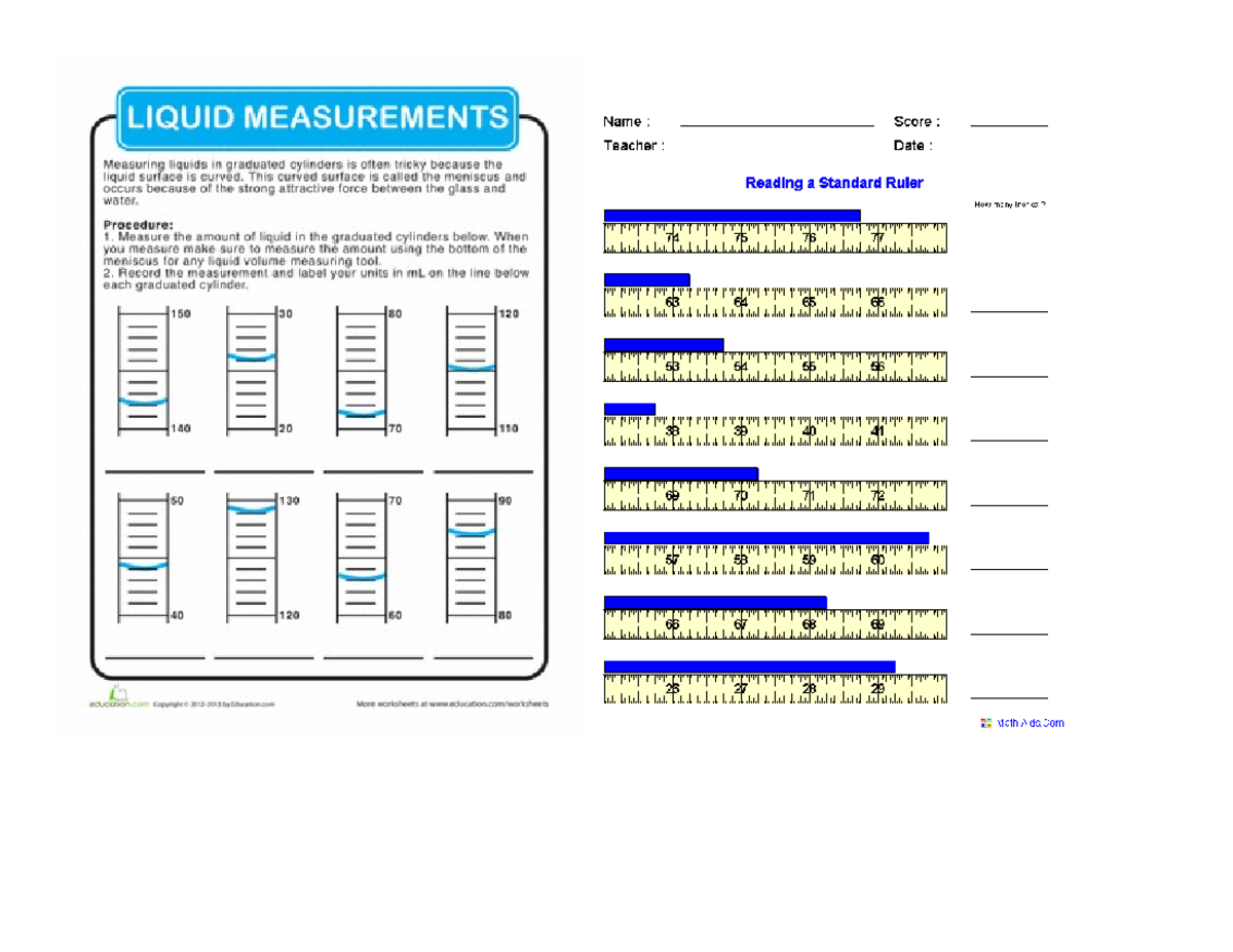 Alt Lab Practice worksheet - LIQUID MEASUREMENTS Name : Score : Teacher ...