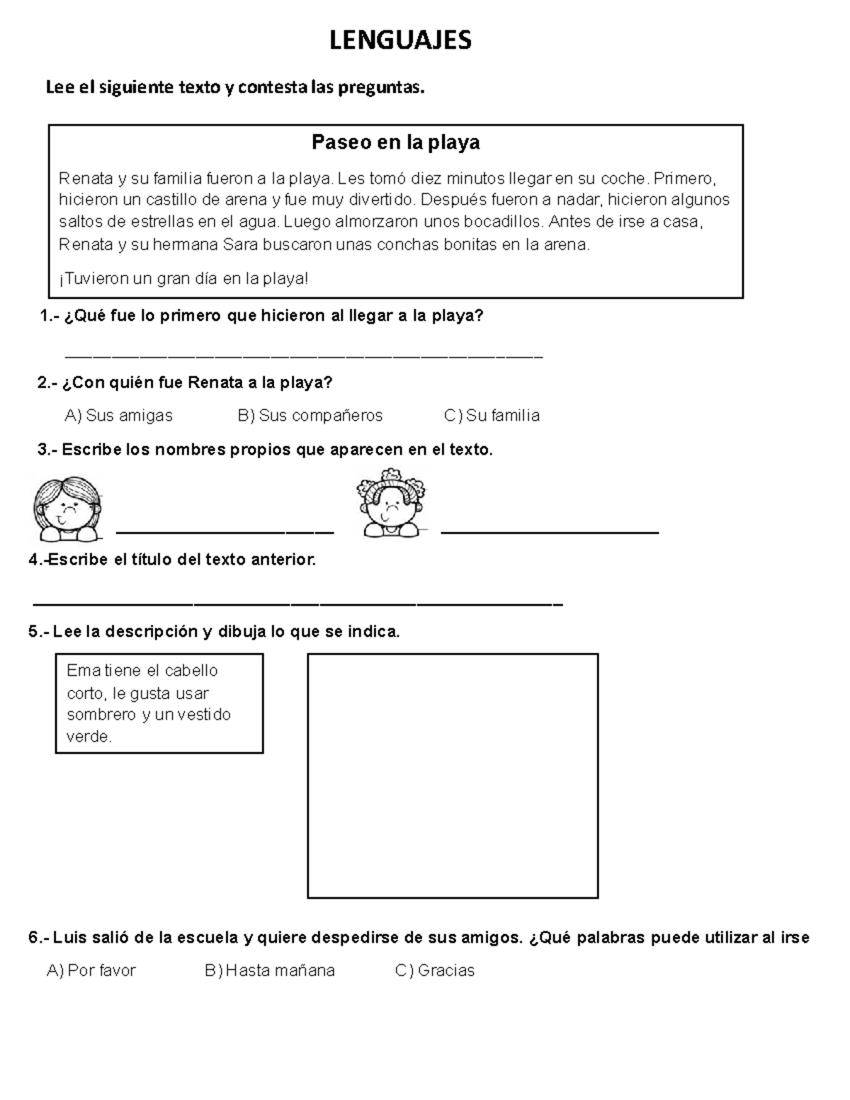 LENGUAJES Primer Grado: Actividades y Preguntas sobre la Playa - Studocu