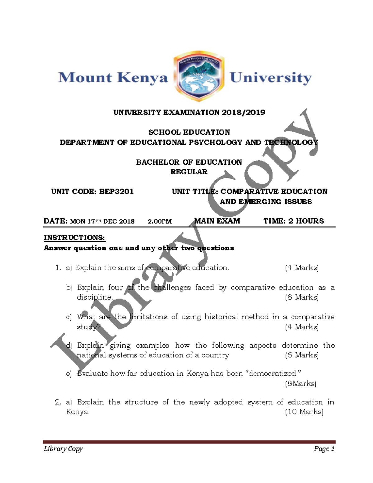 BEP3201 Comparative Education & Emerging Issues Exam Notes - Studocu