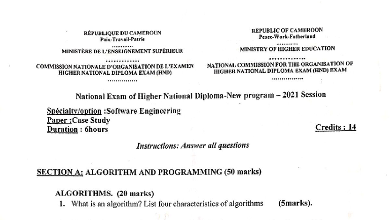 HND 2021 Exam Questions: Software Engineering & System Analysis - Studocu