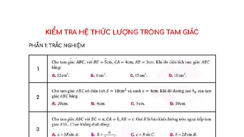 Kiểm tra lần 2 - hệ thức lượng trong tam giác - Google Docs - Tài liệu ...