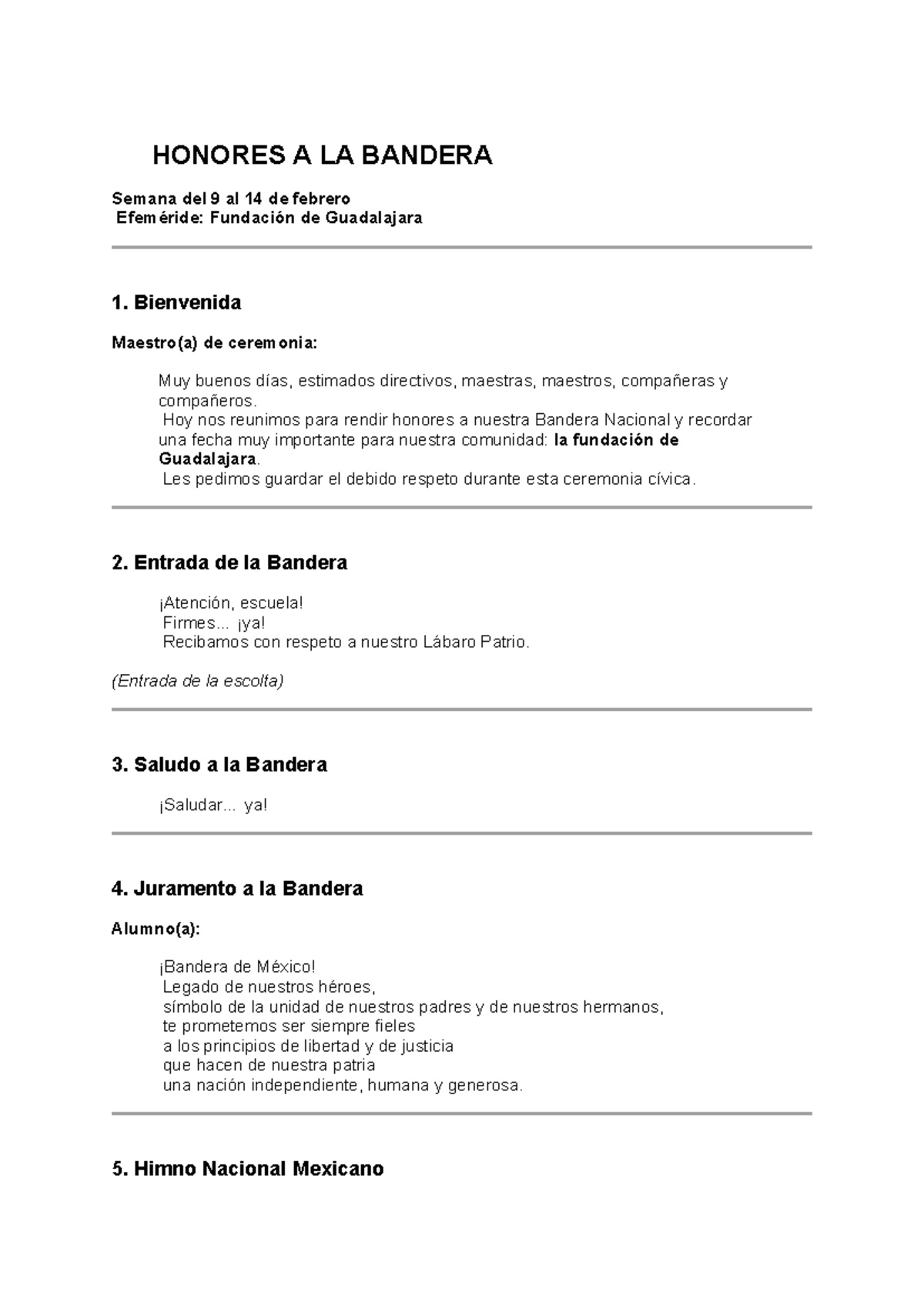 🇲🇽 Honores a la Bandera y Fundación de Guadalajara (9-14 Feb) - Studocu