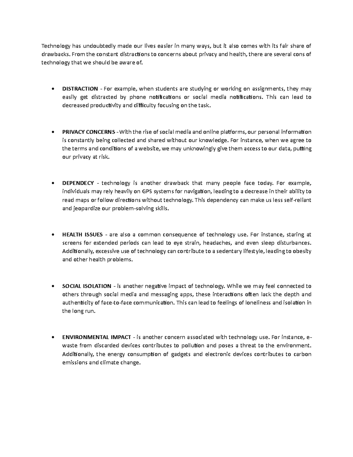 CONS - The Cons of Technology - Technology has undoubtedly made our ...