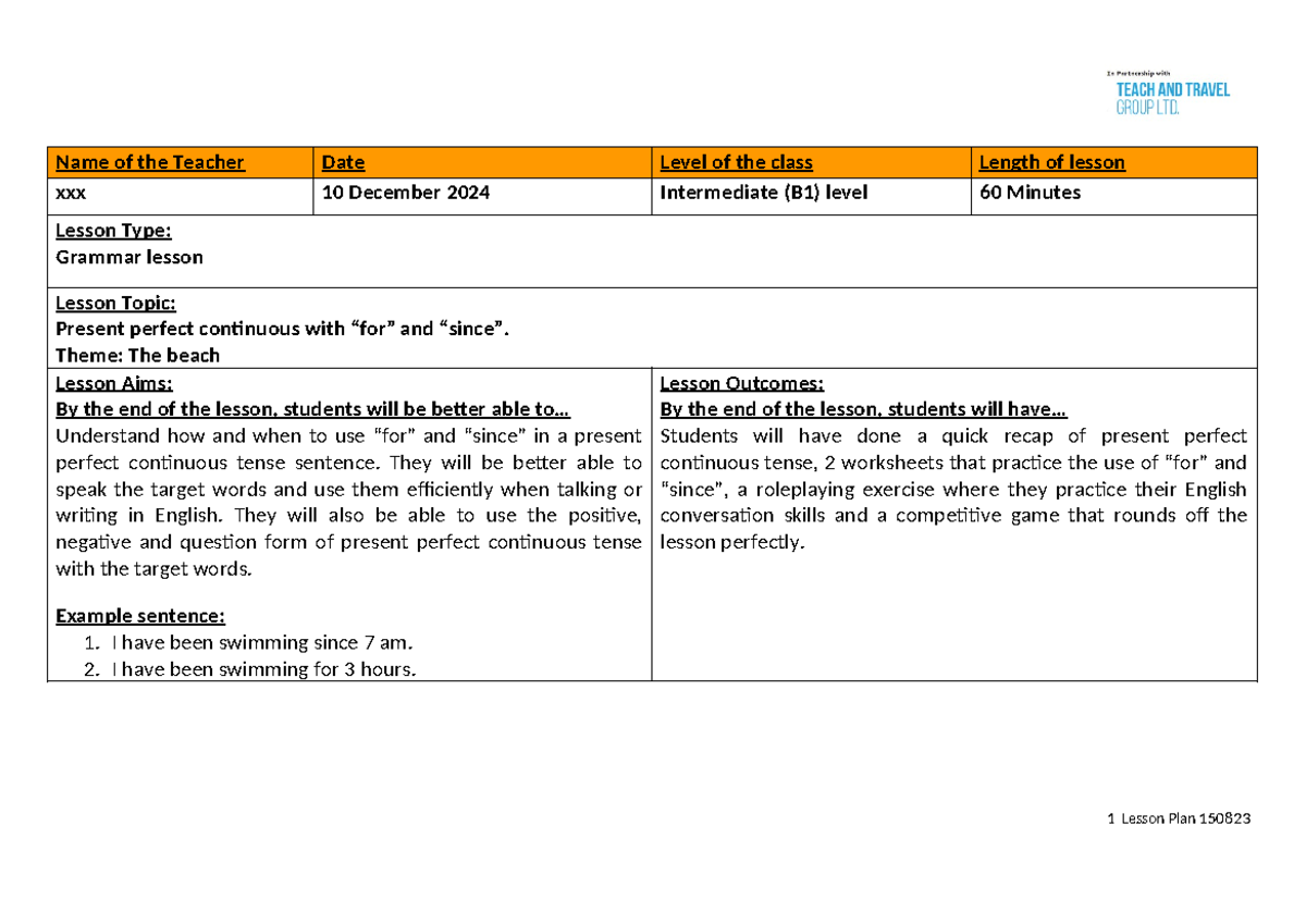 Lara Assignment 2: Grammar Lesson on Present Perfect Continuous (Unit 8) - Studocu