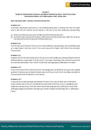 Tutorial 1 Solutions - Tutorial 1 Textbook: Fundamentals of Futures and ...