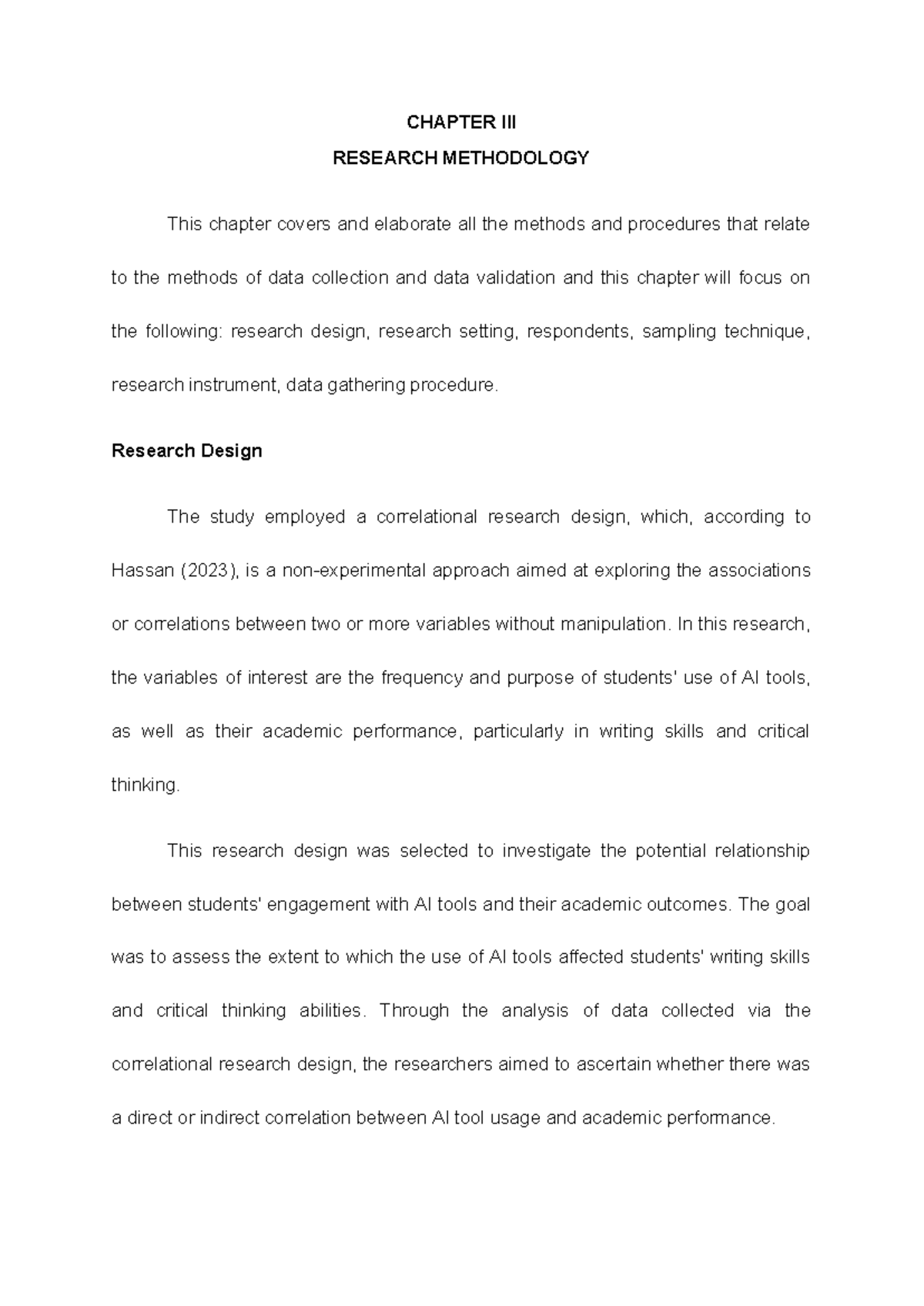 CHAPTER III: RESEARCH METHODOLOGY ON AI TOOLS AND ACADEMIC PERFORMANCE ...