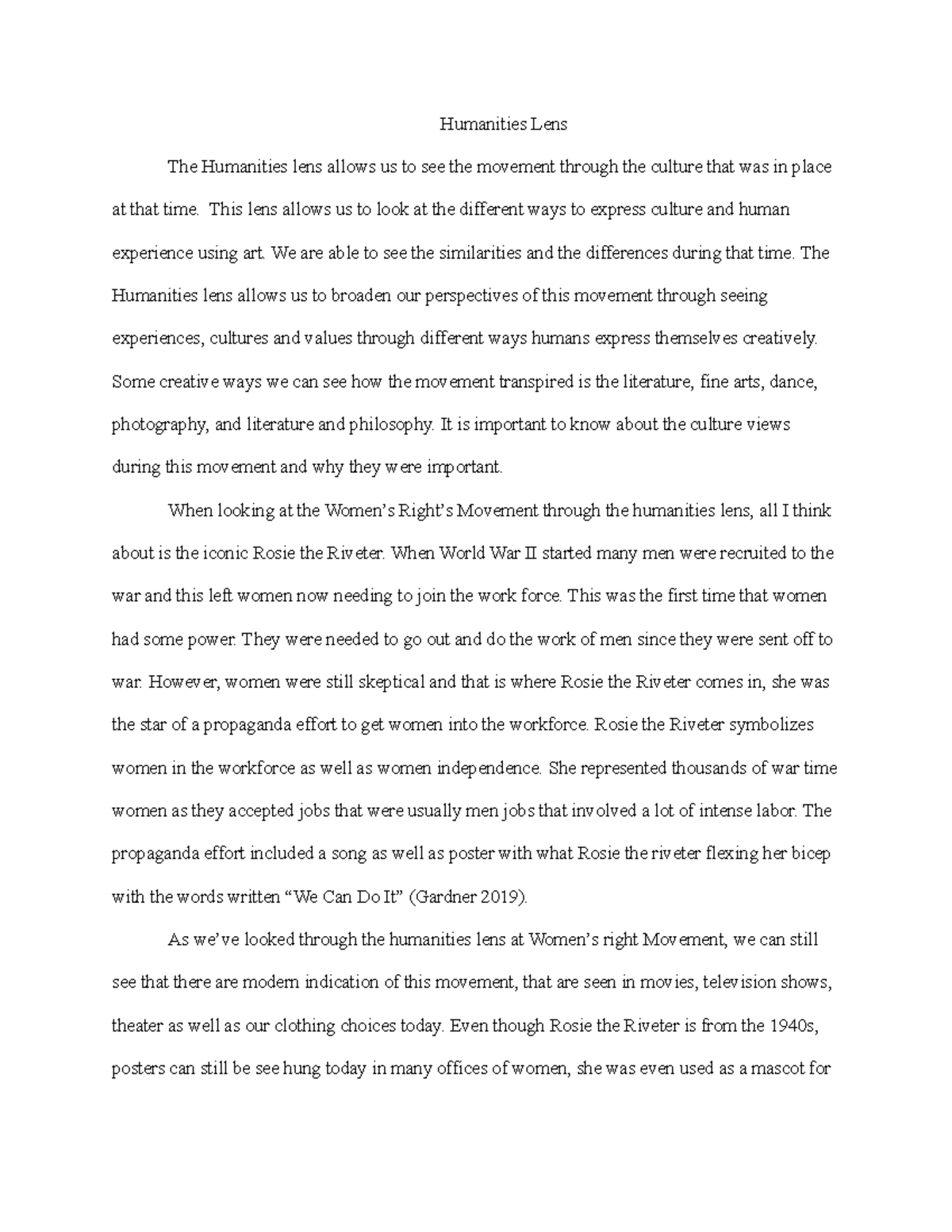 Humanities Lens: Exploring the Cultural Impact of Women's Rights - Studocu