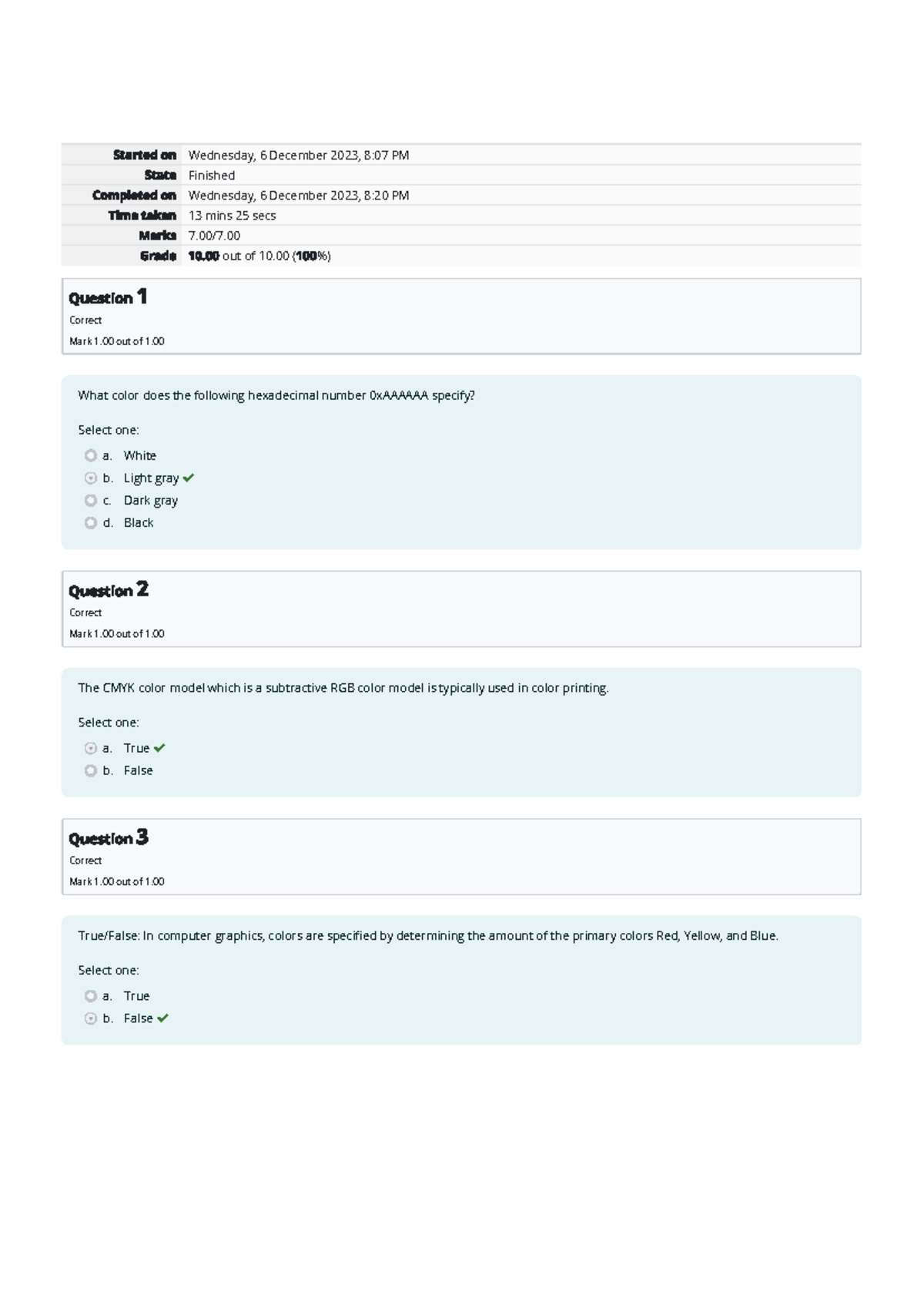 Self-Quiz Unit 3 Review - Color Models & True/False Questions - Studocu