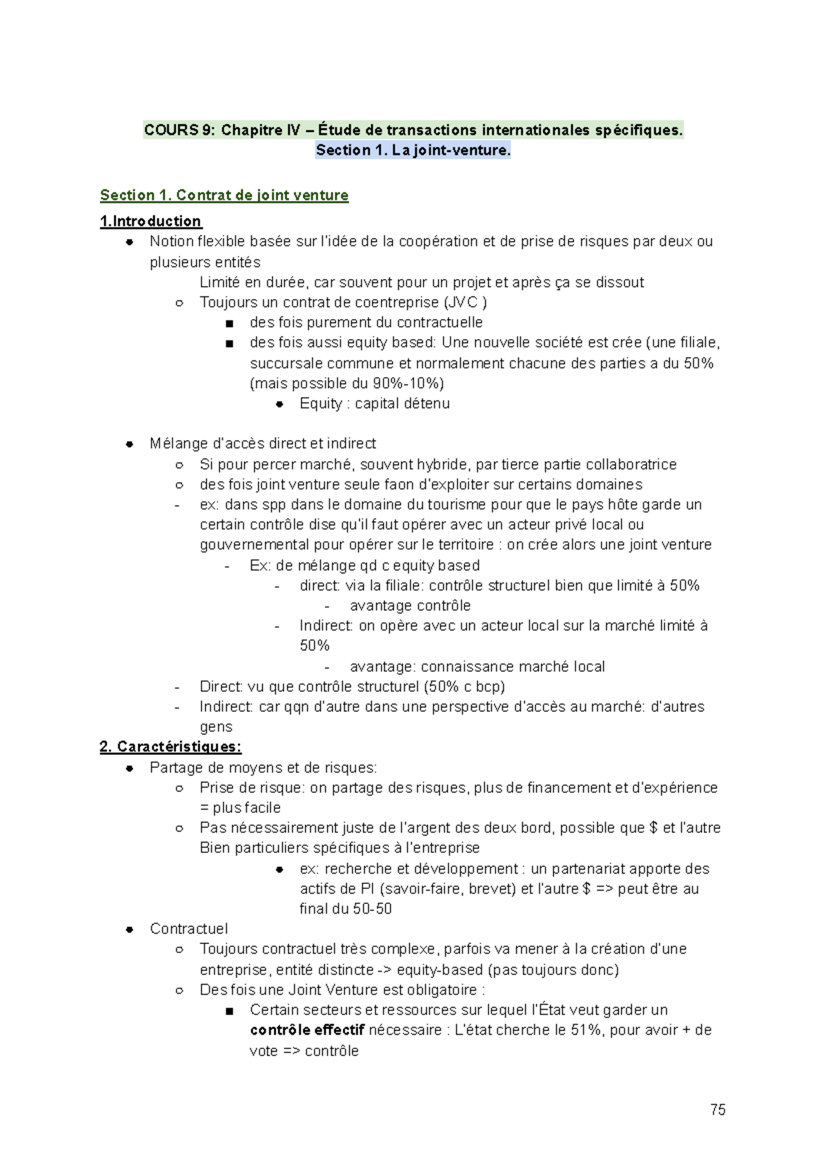 Transaction commerciales internationales - Cours 9-11 - COURS 9: Chapitre IV – Étude de ...
