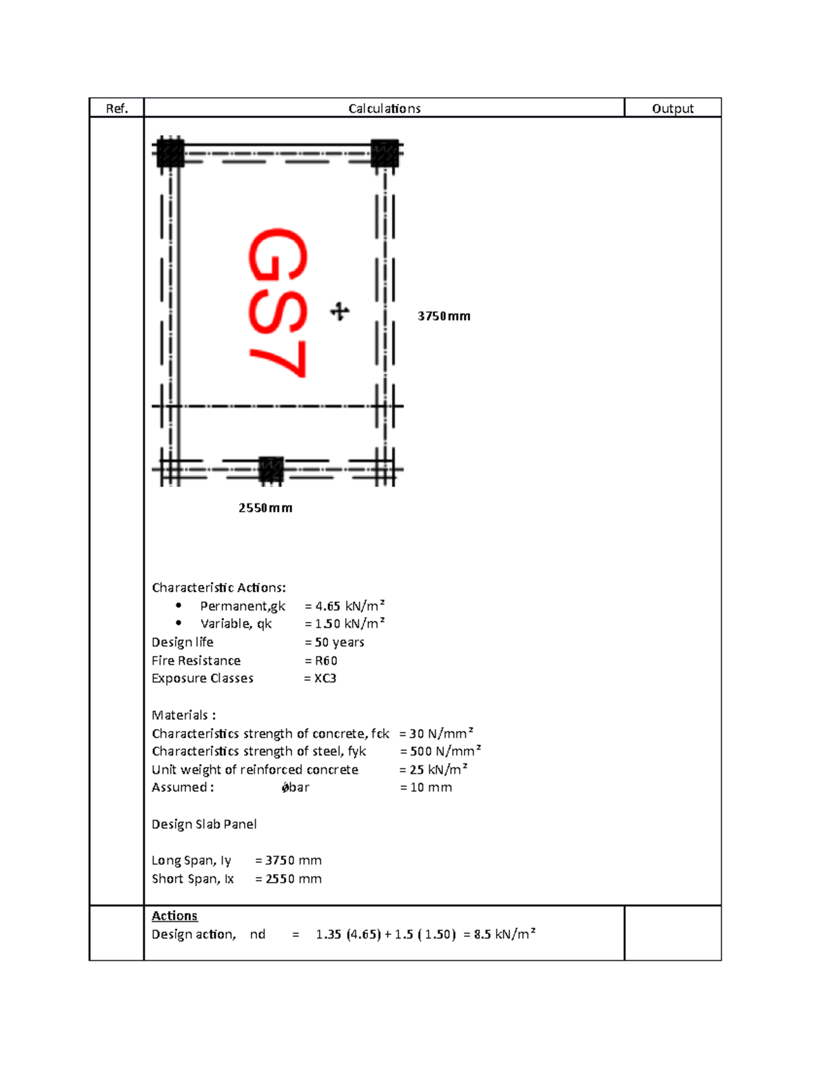 Structural Slab Design - Ref. Calculations Output Characteristic ...