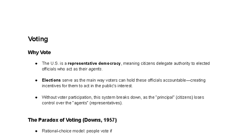 Exam #2 Study Sheet: The Paradox of Voting and Political Participation ...