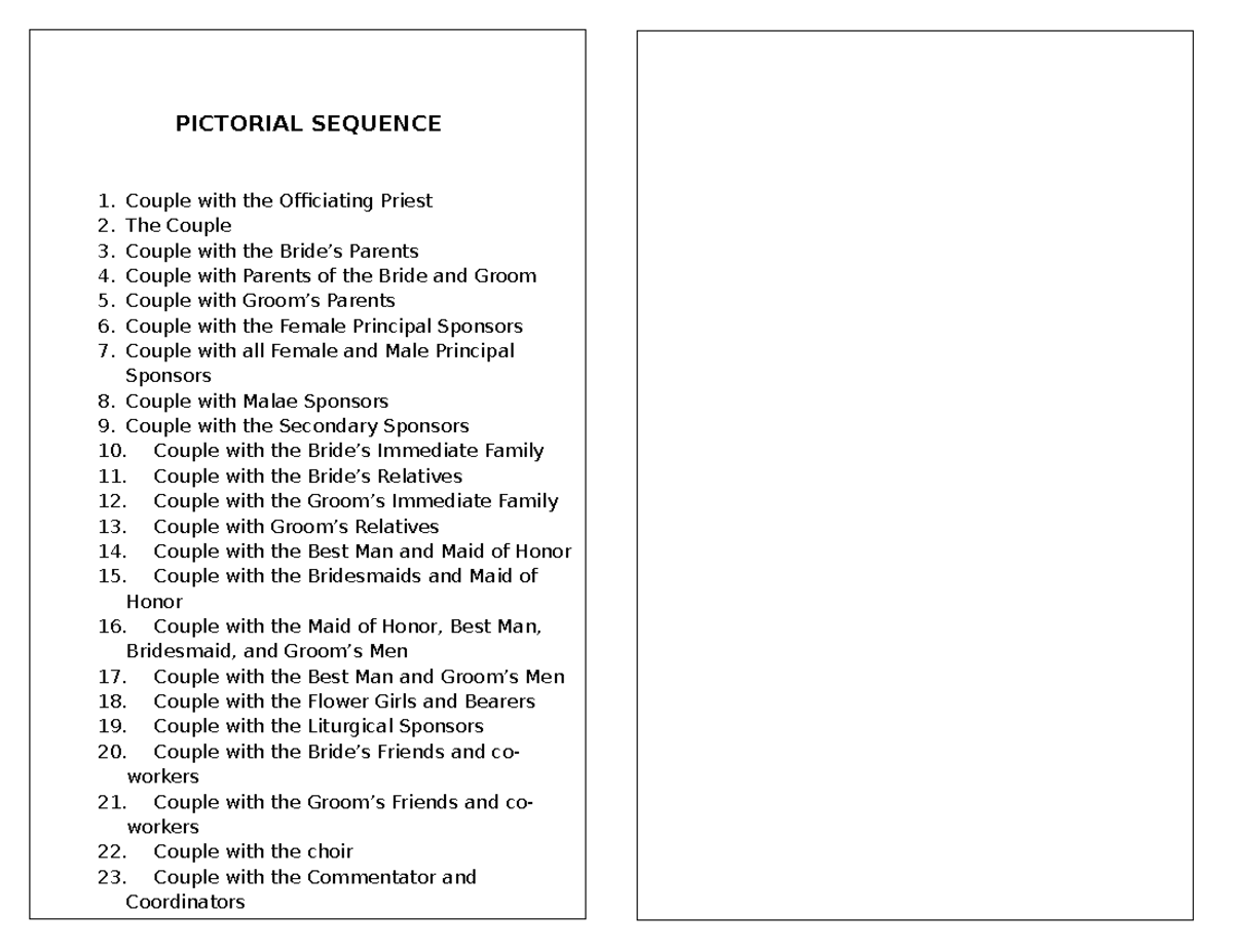Wedding Ceremony Pictorial Sequence and Mass - RIT 101 - Studocu