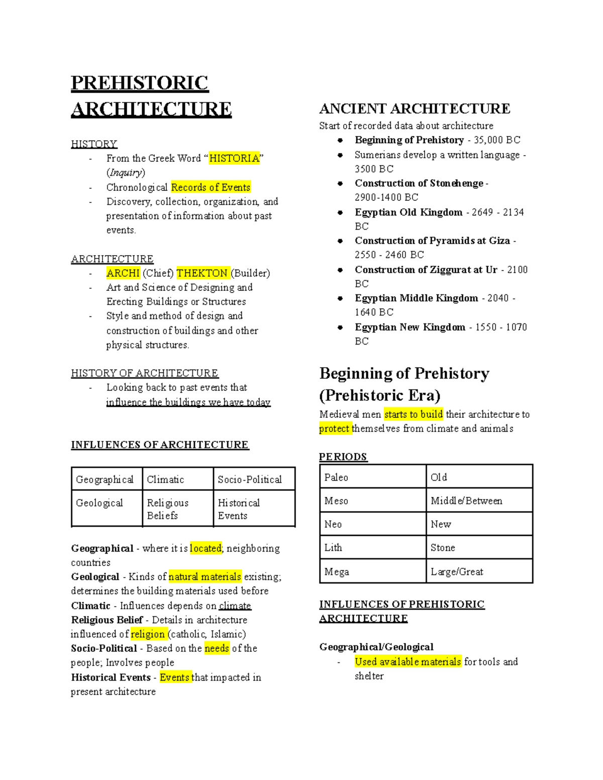History of Architecture Reviewer - PREHISTORIC ARCHITECTURE HISTORY - From the Greek Word ...