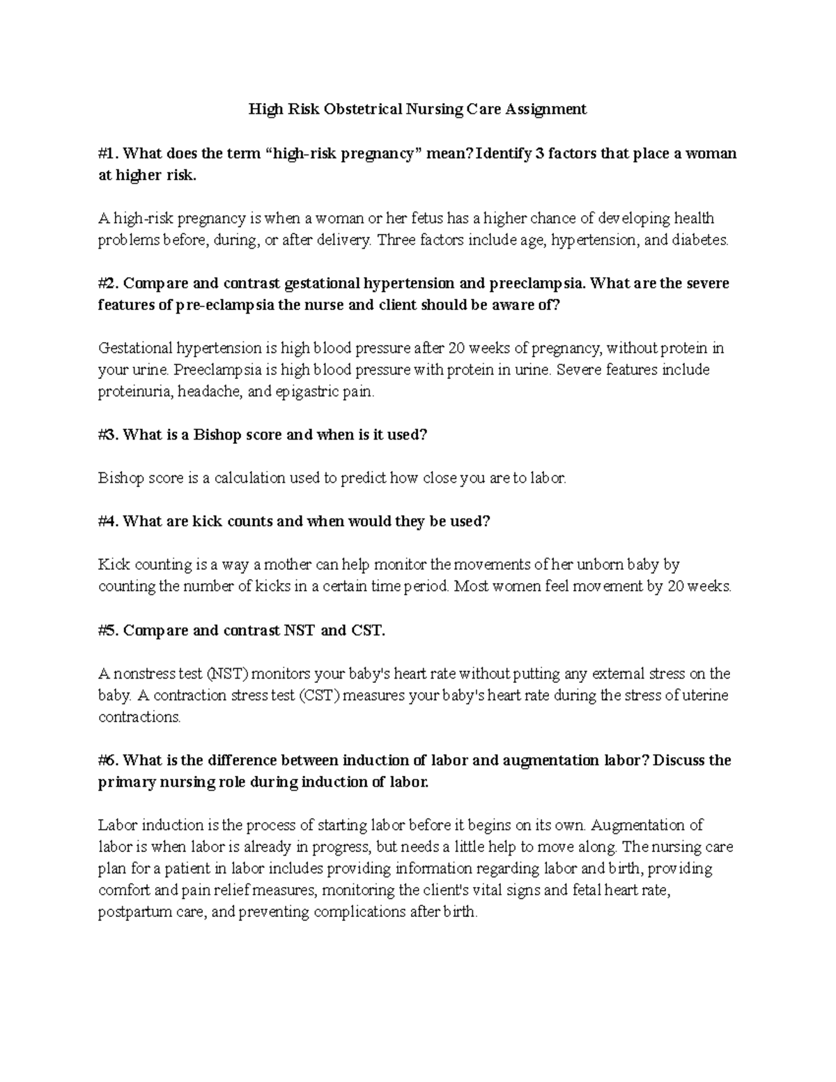 High Risk Obstetrical Nursing Care: Assignment Insights & Key Concepts ...