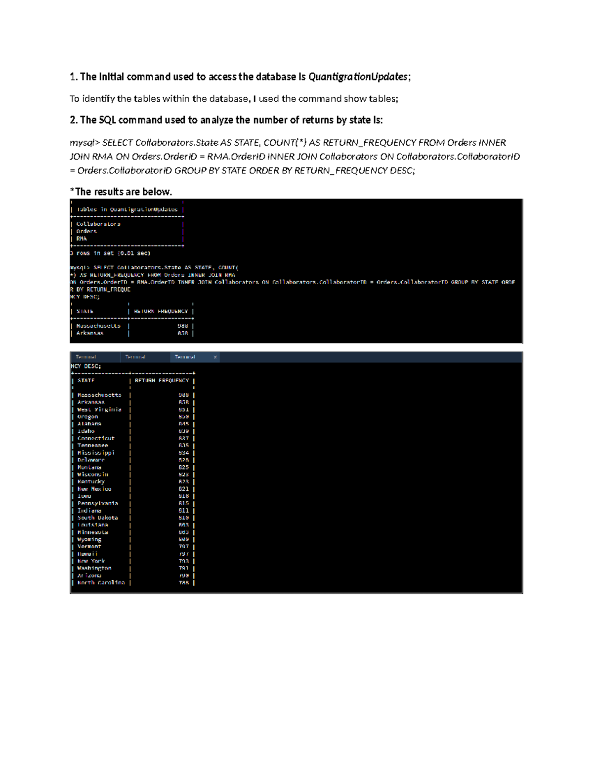 DAD 220 Project Two - Quiz on SQL Analysis of Return Data - Studocu