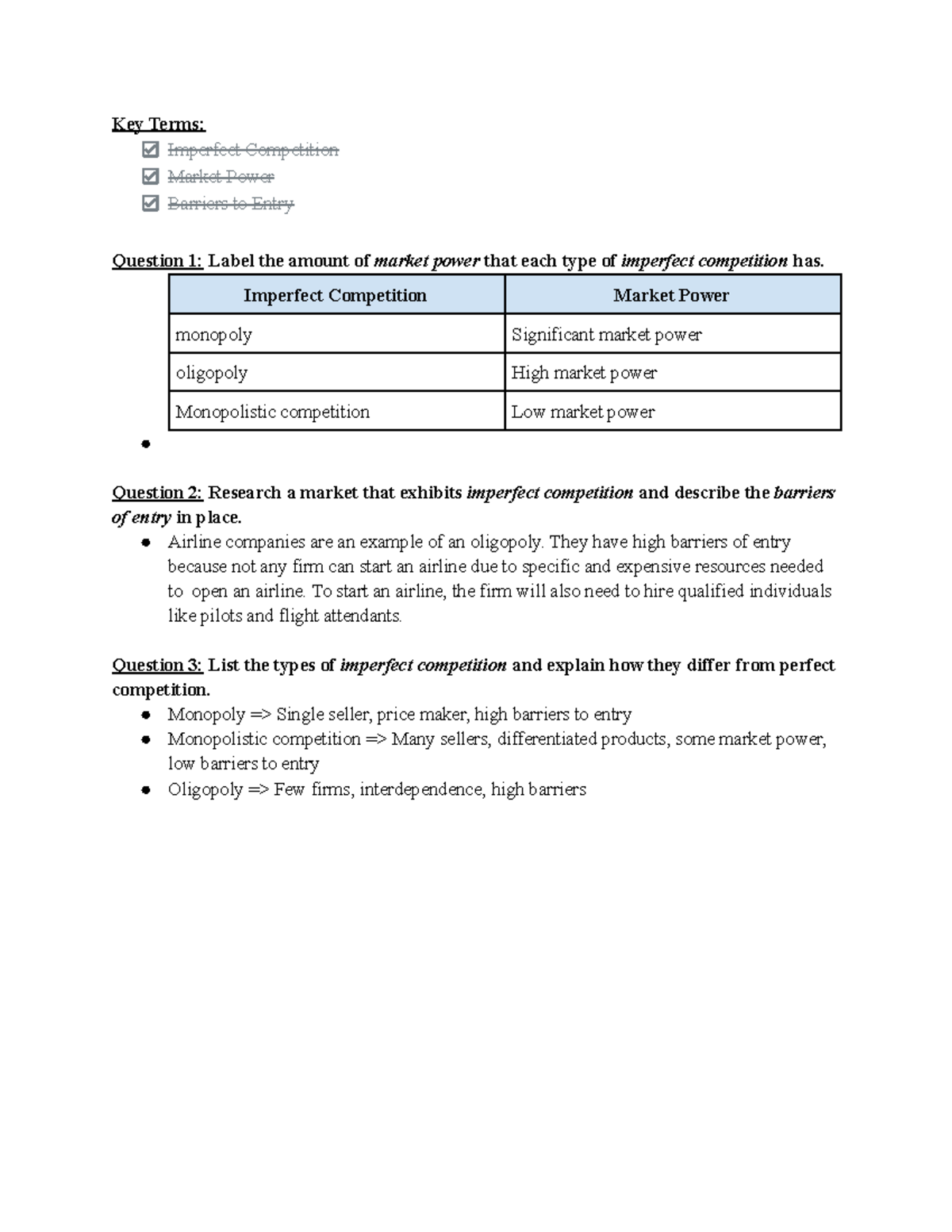 4.1 Worksheet Activity - Key Terms: Imperfect Competition Market Power ...