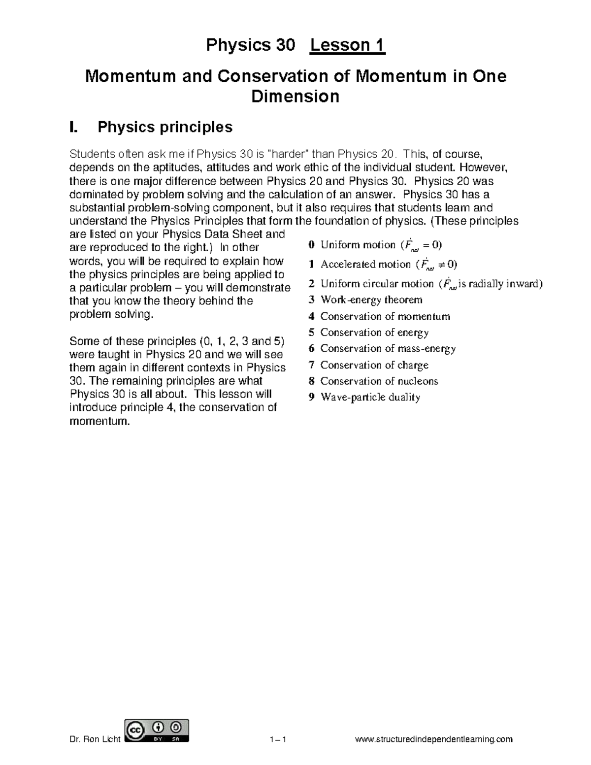 Physics 30 Lesson 1: Momentum & Conservation in One Dimension - Studocu