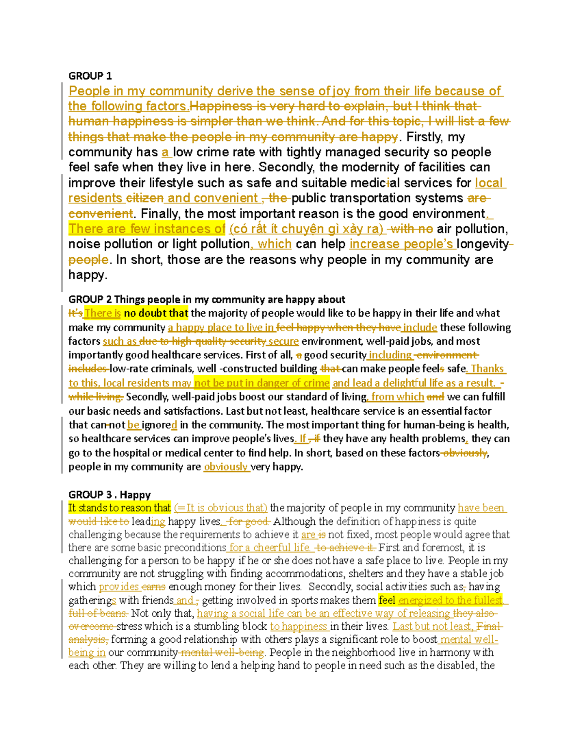 [Session 3] Community Happiness Factors Group Writing Unit 1 - Studocu