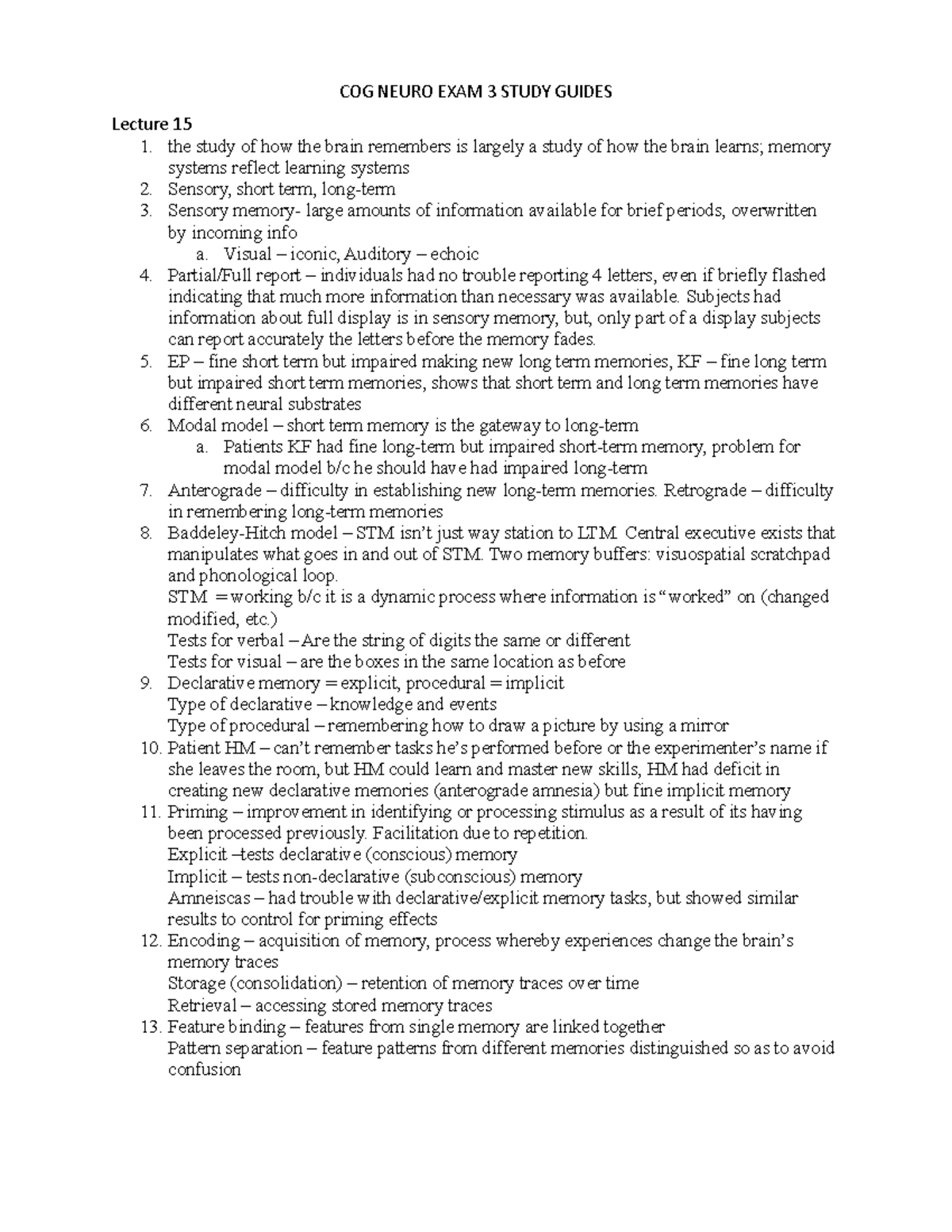 Neuroscience Study Guide: Lecture Notes for Exam 3 (NEURO 101) - Studocu