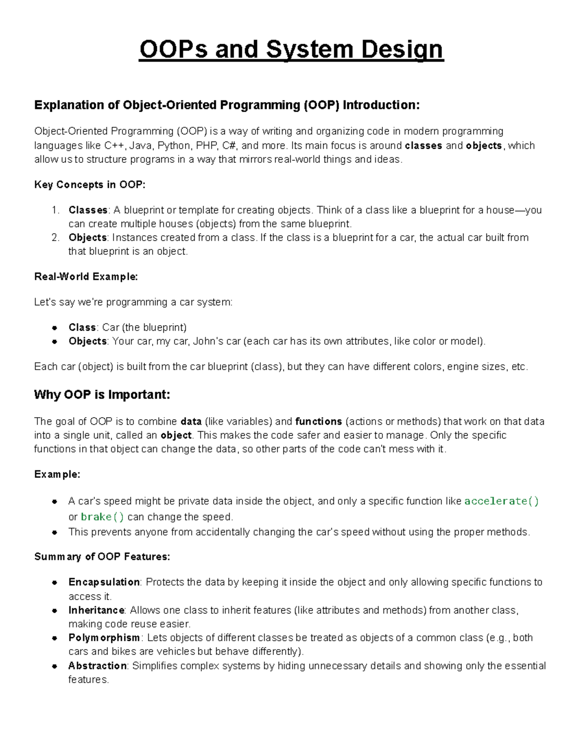 OOP 101: Key Concepts of Object-Oriented Programming and Design - Studocu