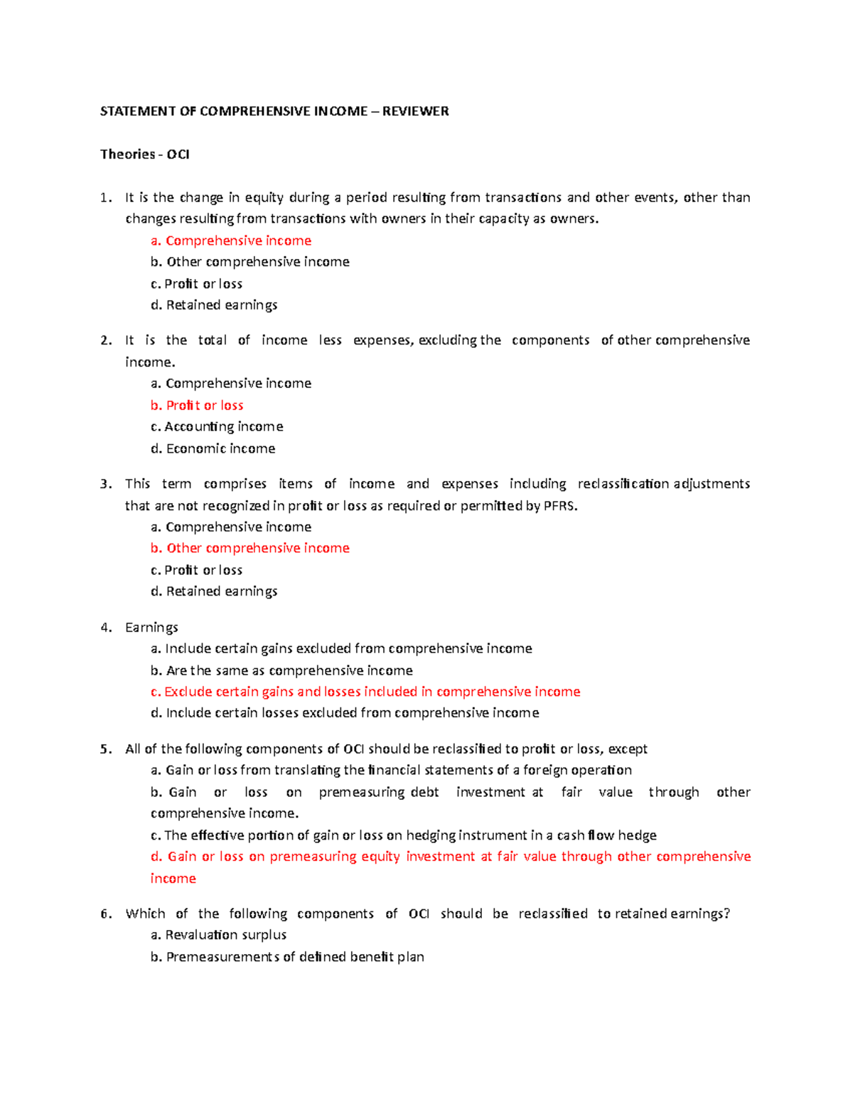 OCI- Reviewer: Comprehensive Income & Revenue Recognition Theories ...
