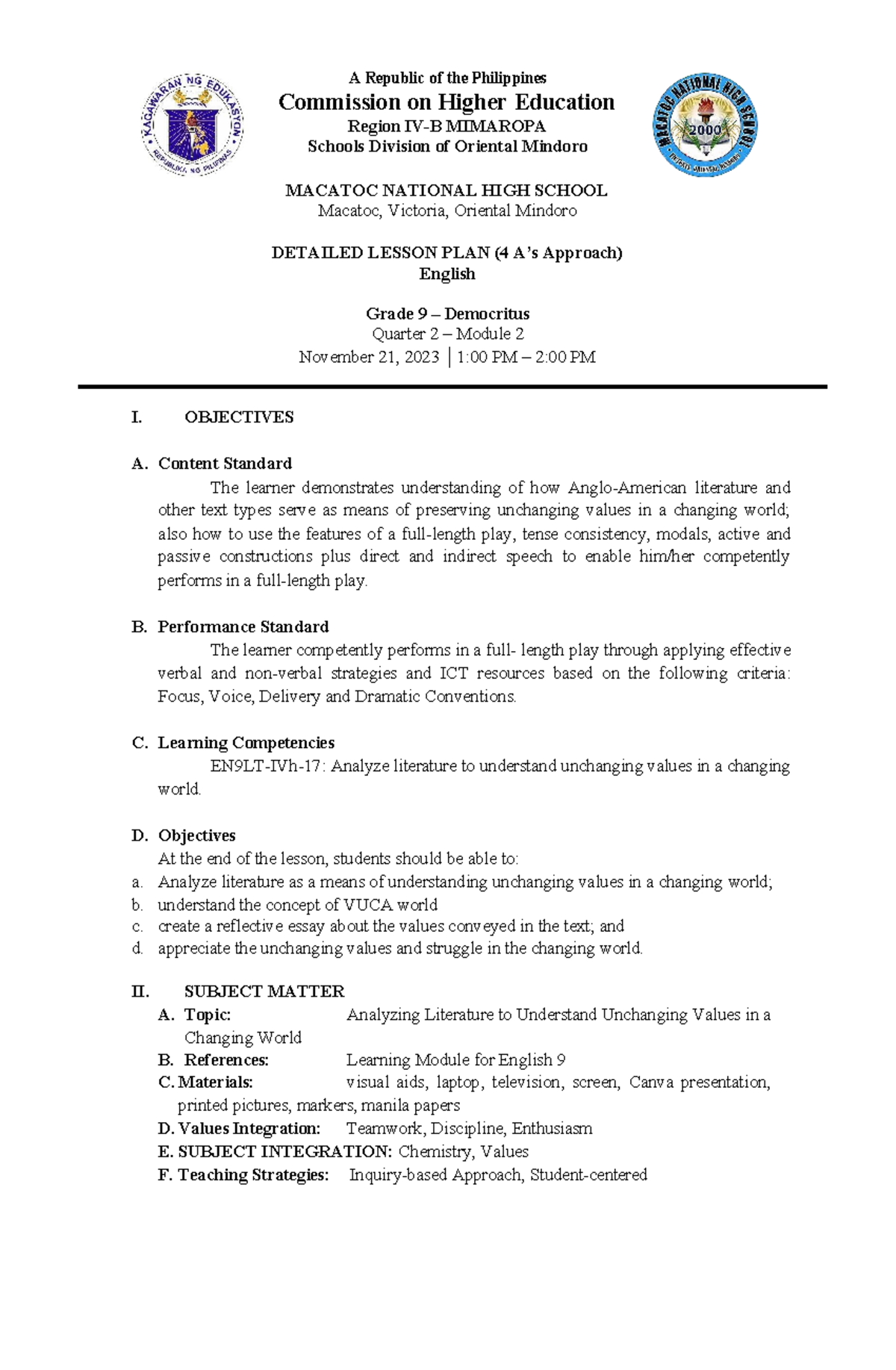 Analyzing Literature: Unchanging Values in a VUCA World (ENG9) - Studocu