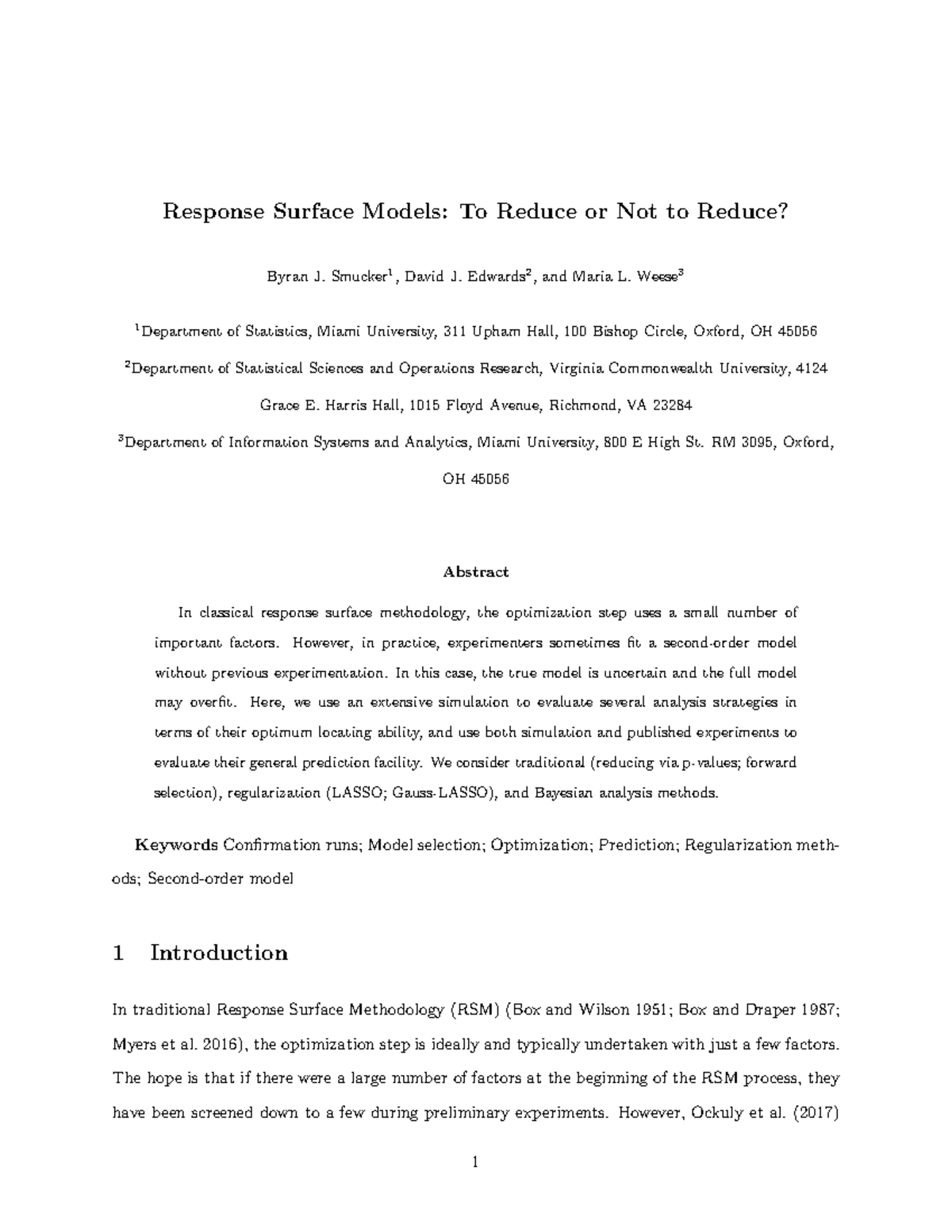 Response Surface Models (RSM) Analysis: To Reduce or Not to Reduce ...