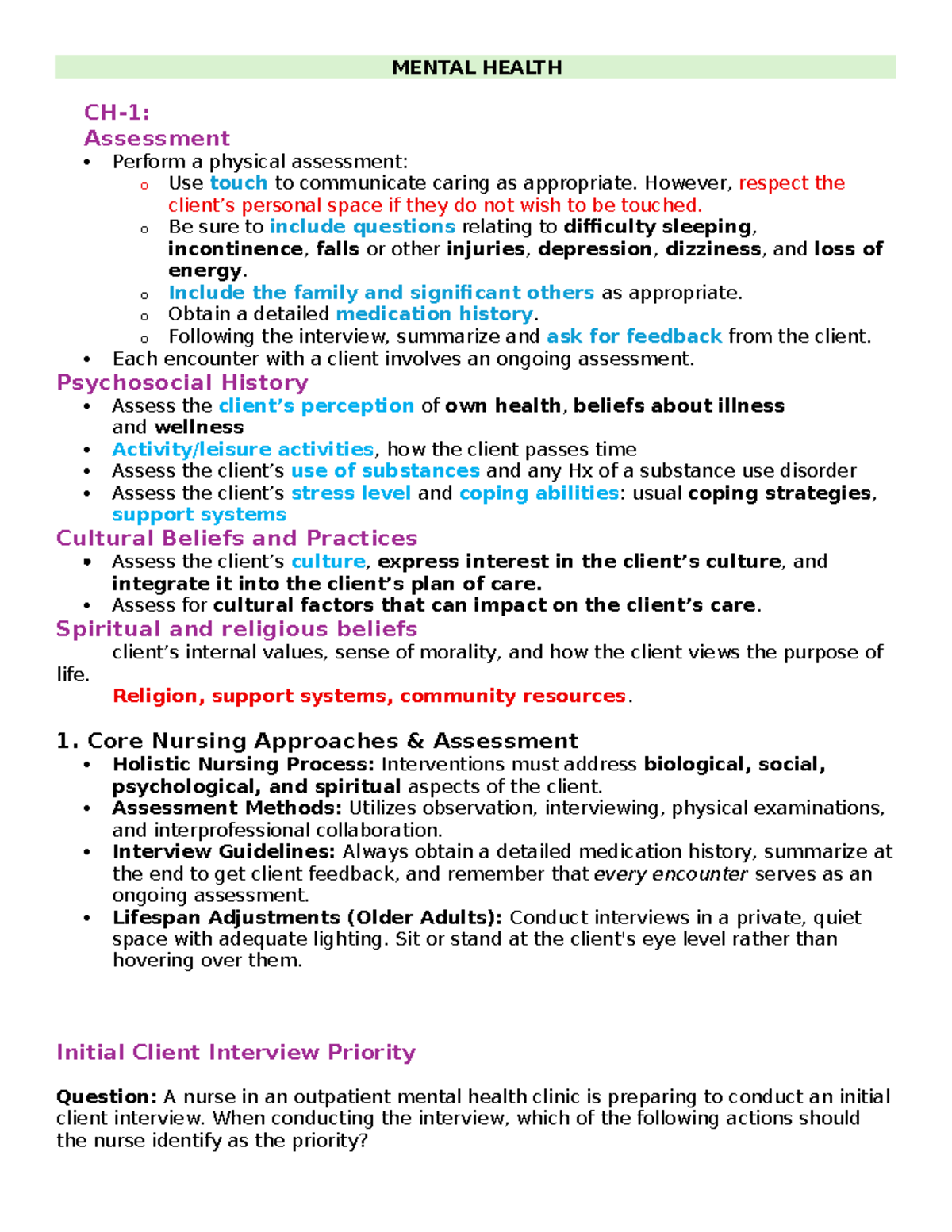 Mental Health Assessment & Interventions: NCLEX Prep Guide - Studocu