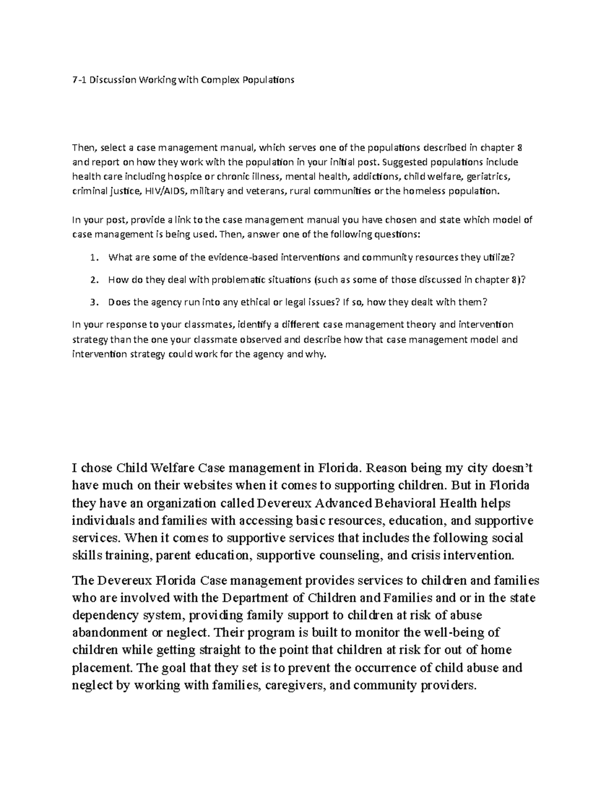 7-1 Discussion: Child Welfare Case Management in Florida - Studocu