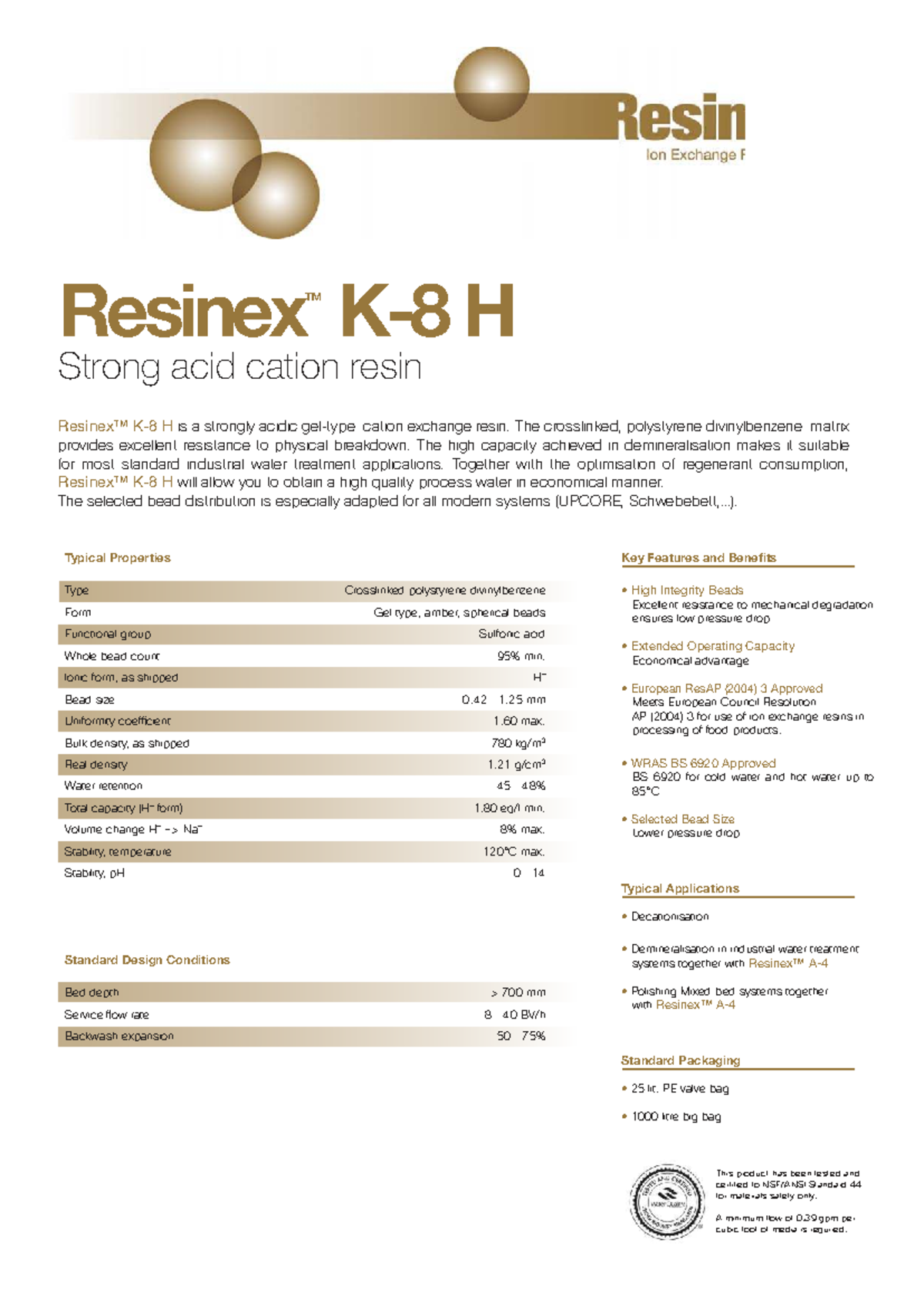 Resinex H Strong Acid Cation Exchange Resin Overview and Applications ...
