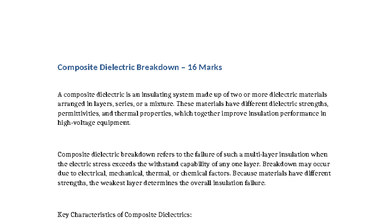 Composite Dielectric Breakdown: Key Mechanisms & Characteristics - Studocu