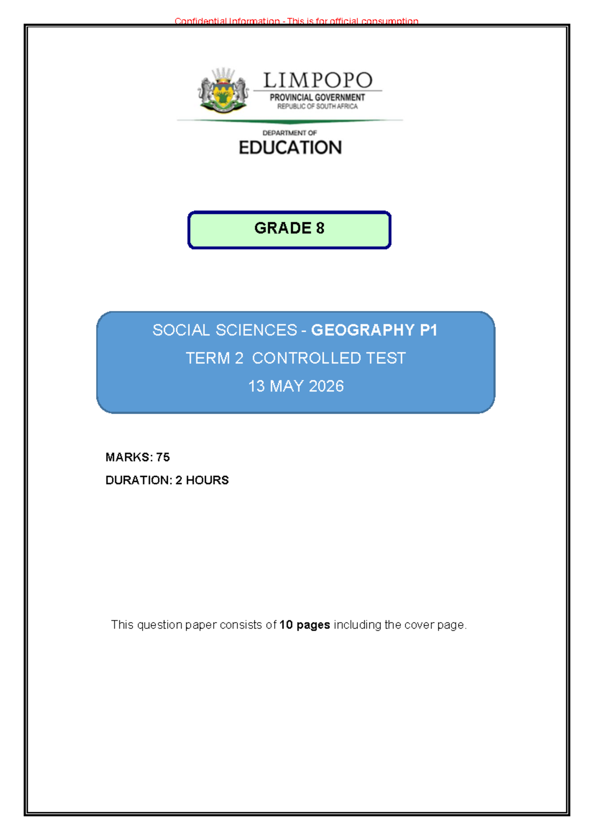 Grade 8 Social Sciences Term 2 Controlled Test May 2026 - Studocu