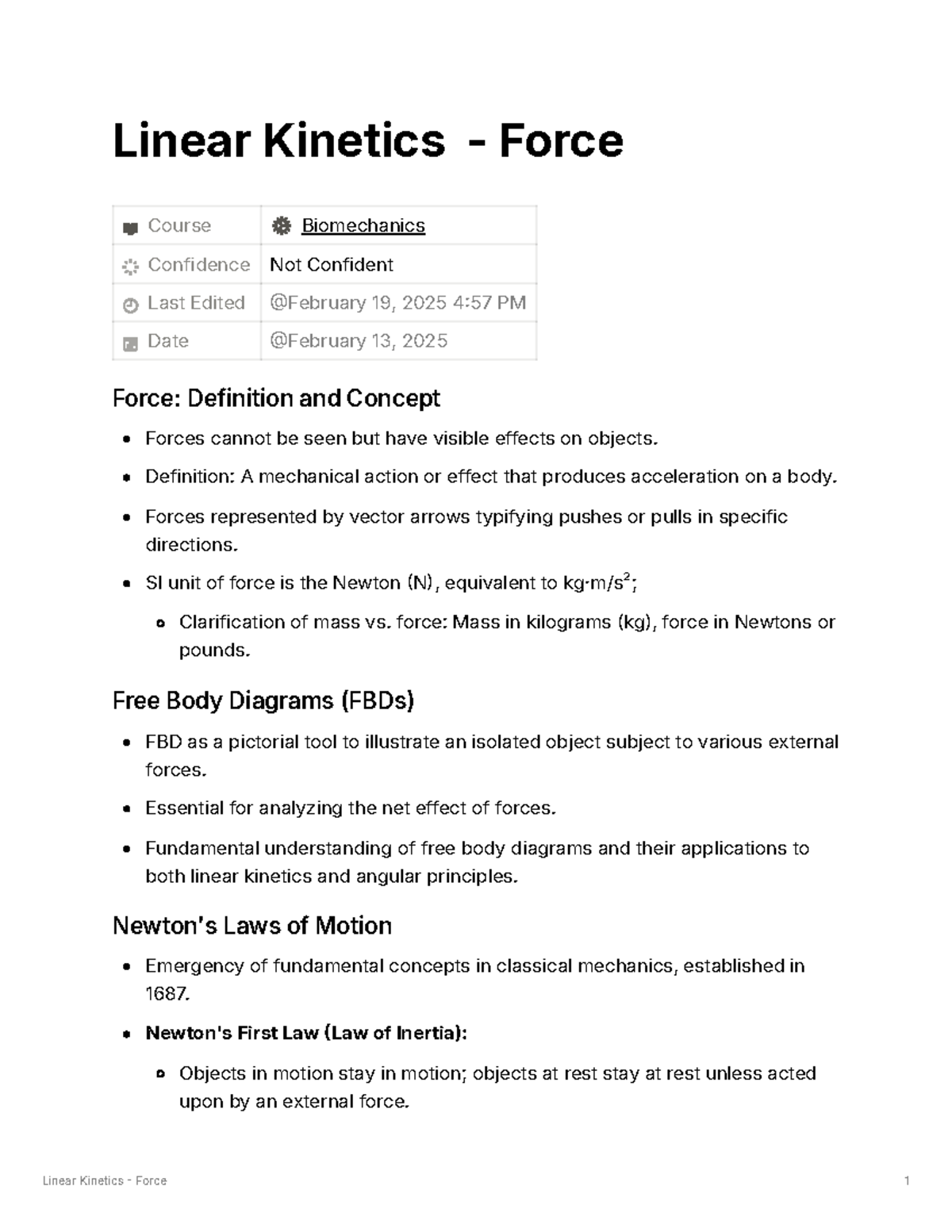Linear Kinetics - Force: Understanding Mechanics and Motion - Studocu