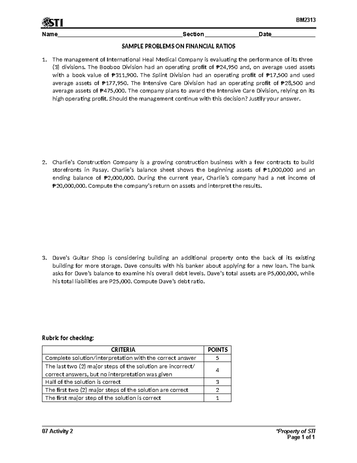 07 Activity 2 - none - Name Section Date SAMPLE PROBLEMS ON FINANCIAL ...