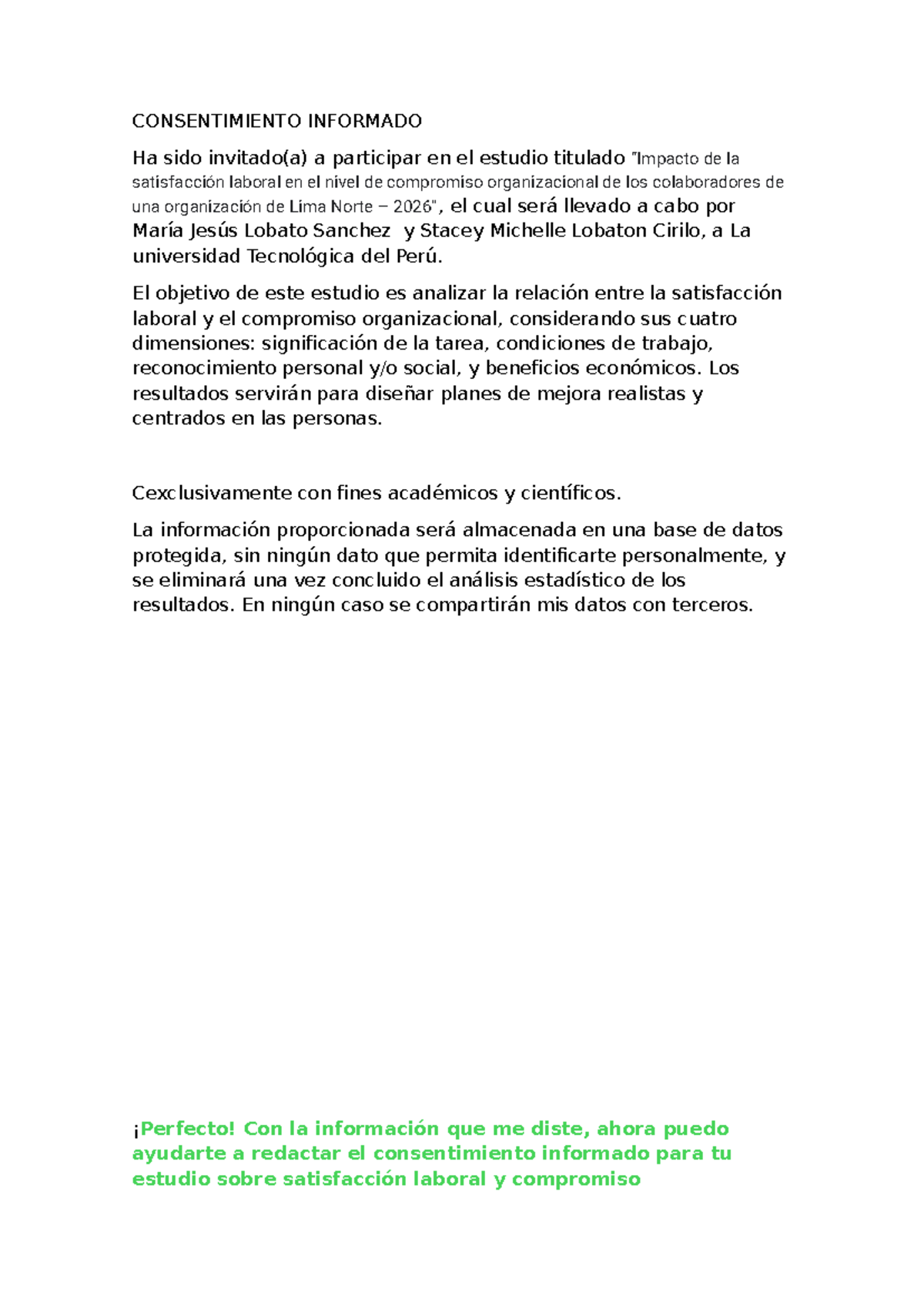Consentimiento Informado: Estudio sobre Satisfacción Laboral y ...