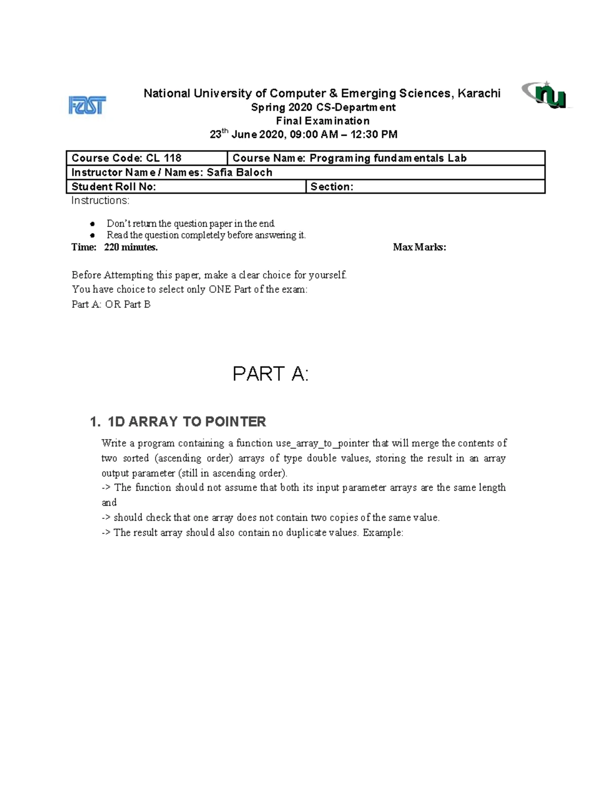 CL 118 Final Lab Exam - Programming Fundamentals Practice Tasks - Studocu