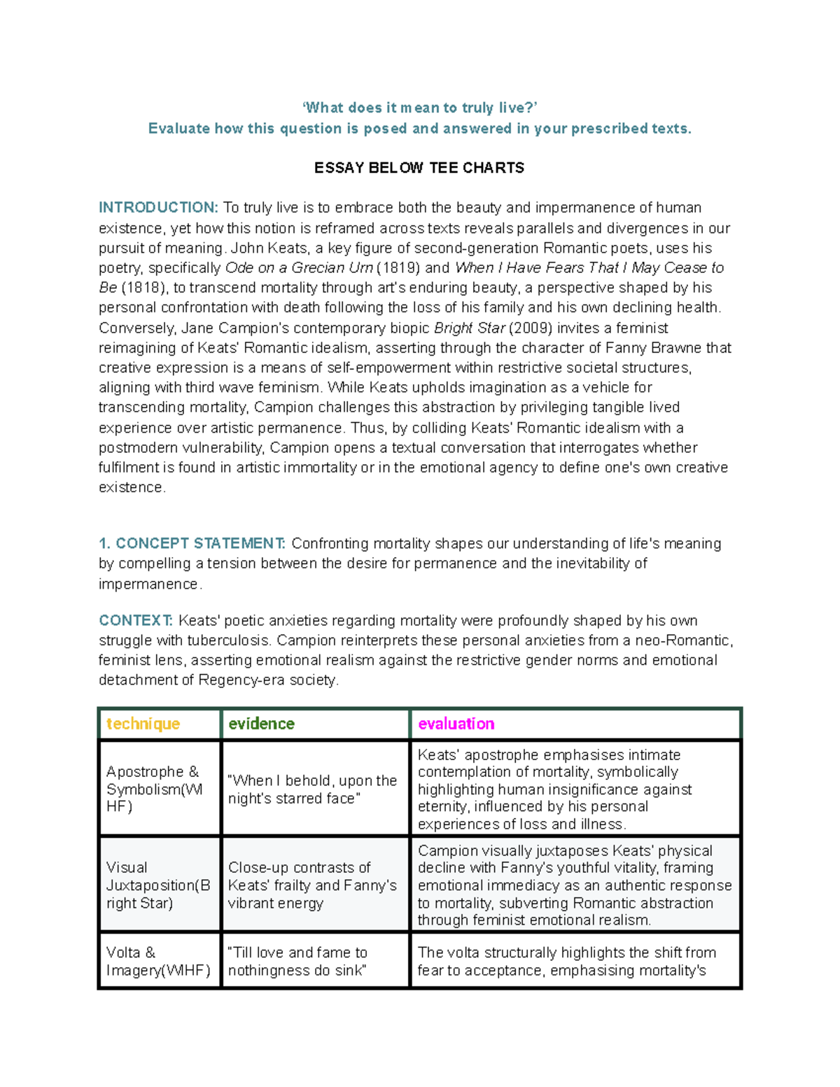 keats bright star essay - ‘What does it mean to truly live?’ Evaluate ...