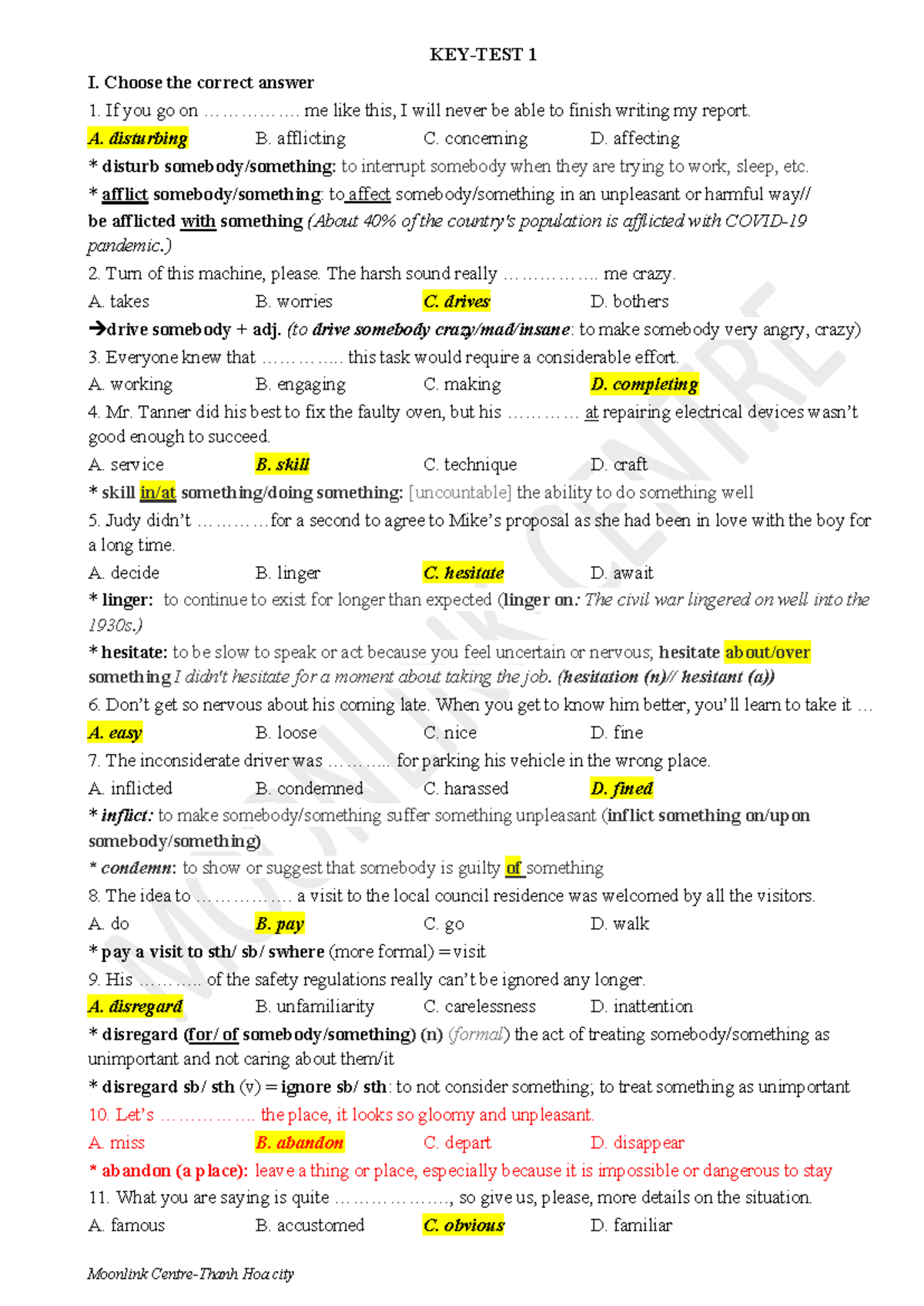 KEY-Test 1 - Practice Questions and Answers for Exam Preparation - Studocu