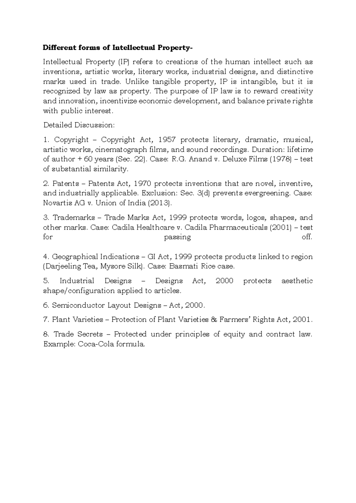 IPR-I Lecture Notes: Understanding Different Forms of Intellectual ...