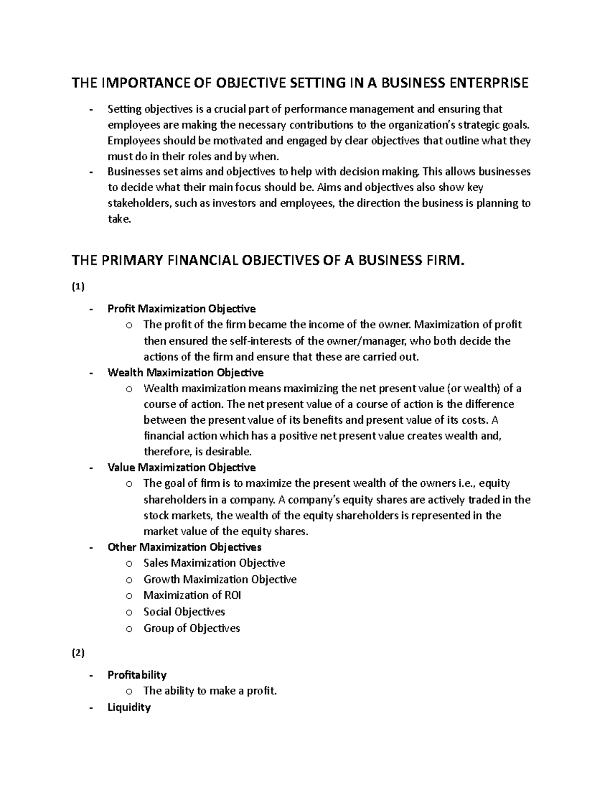 Activity 3 FM - Financial Management - THE IMPORTANCE OF OBJECTIVE ...