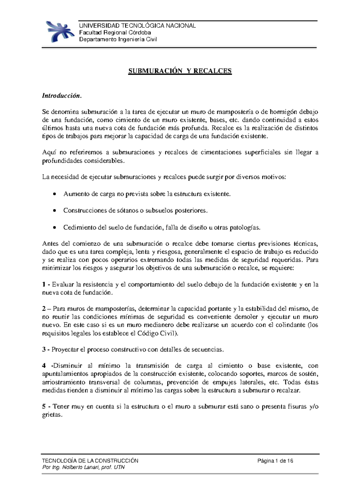 Submuración y Recalces en Cimentaciones: Notas Técnicas (ING-TEC 101 ...