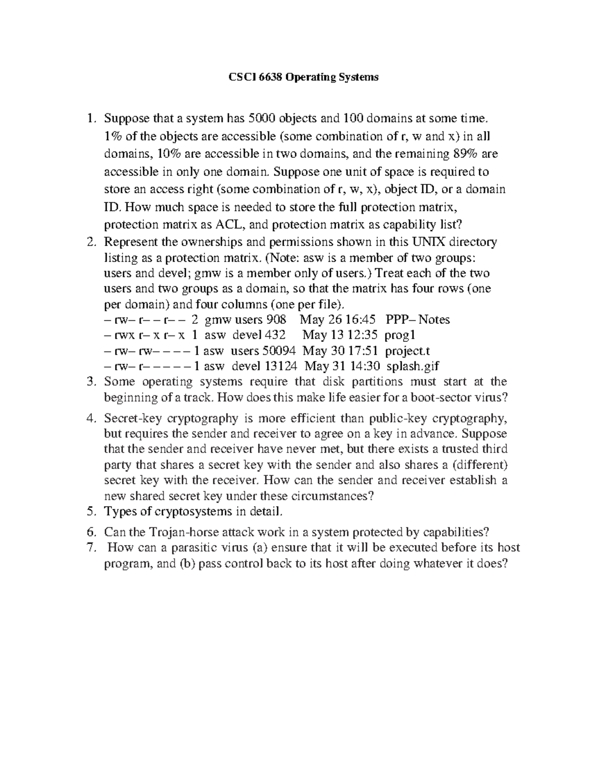 Final Exam Csci 6638 Operating Systems Qb Csci 6638 Operating Systems Suppose That A System