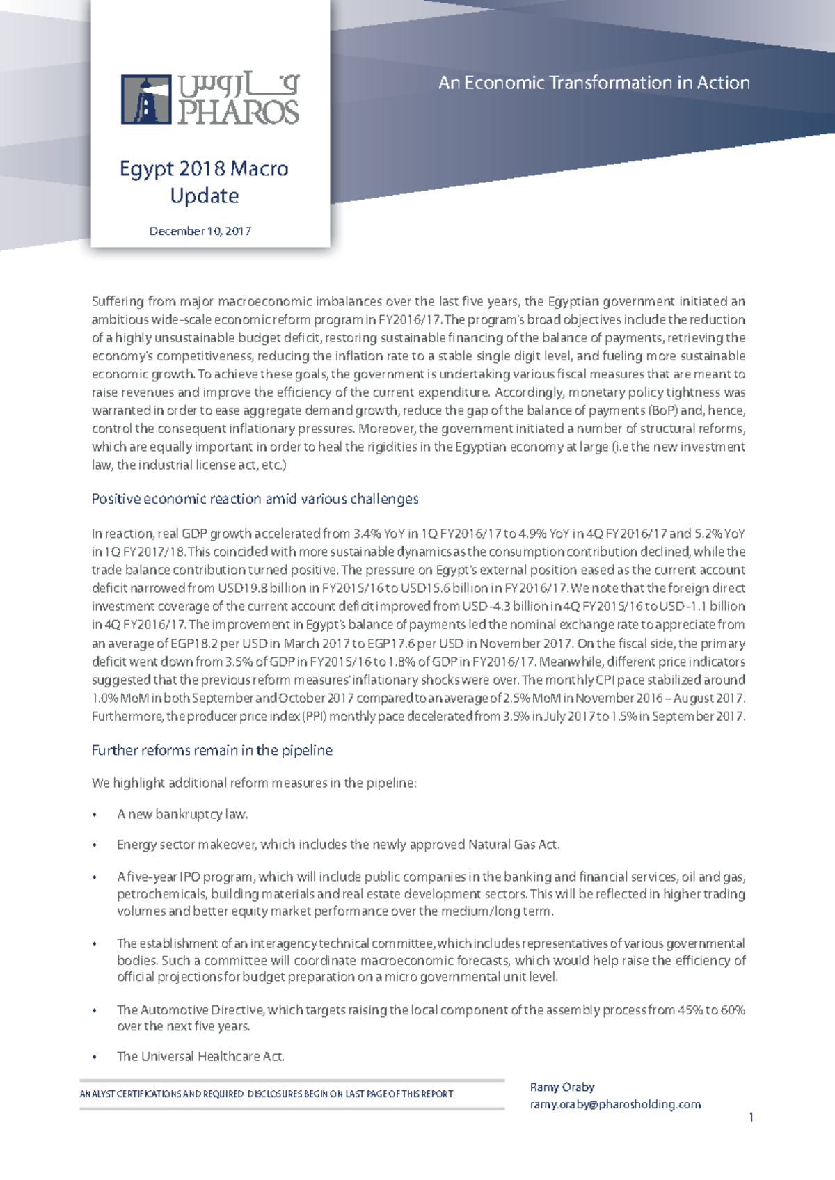Egypt 2018 Macro Update: Insights on Economic Transformation Action ...