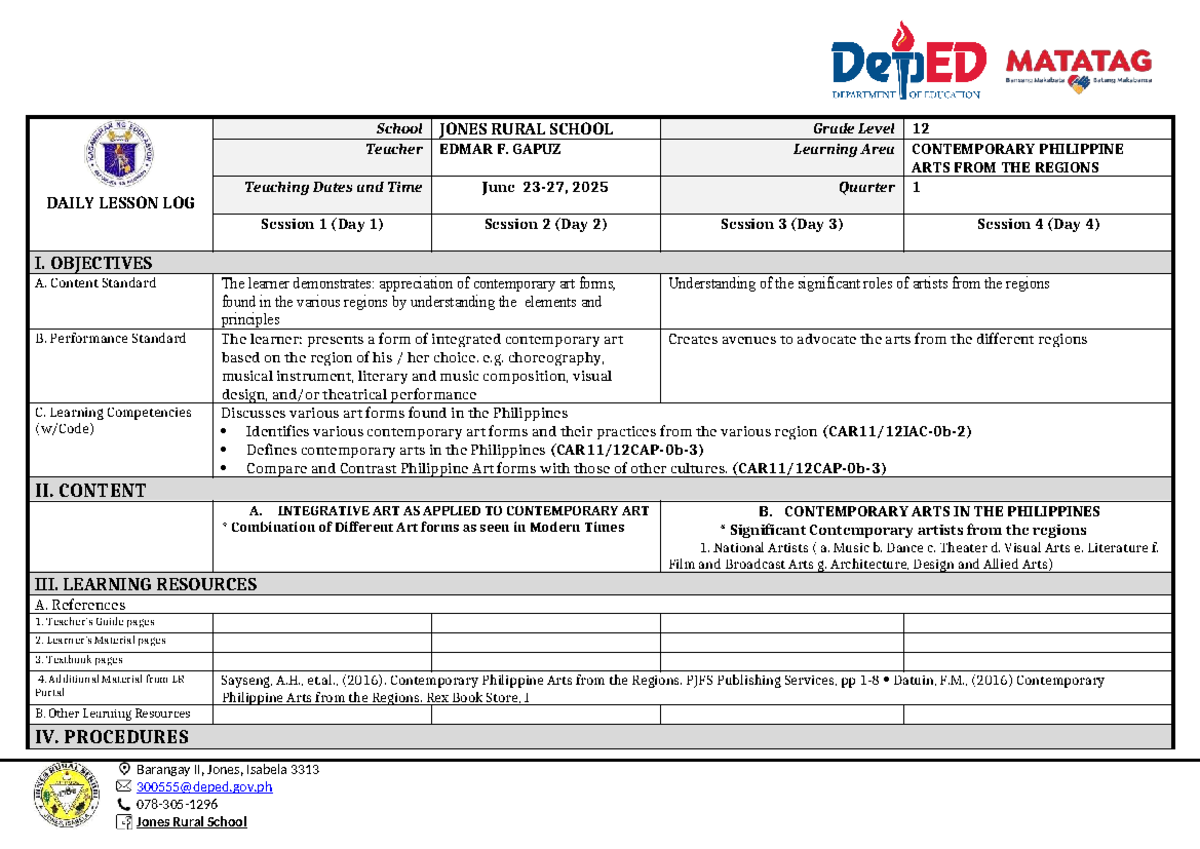 CPAR DLL WEEK 2: Exploring Contemporary Philippine Arts - Studocu