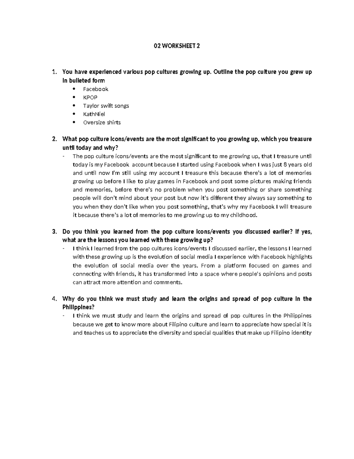 02 Worksheet 2 - Exploring My Pop Culture Experience - Studocu