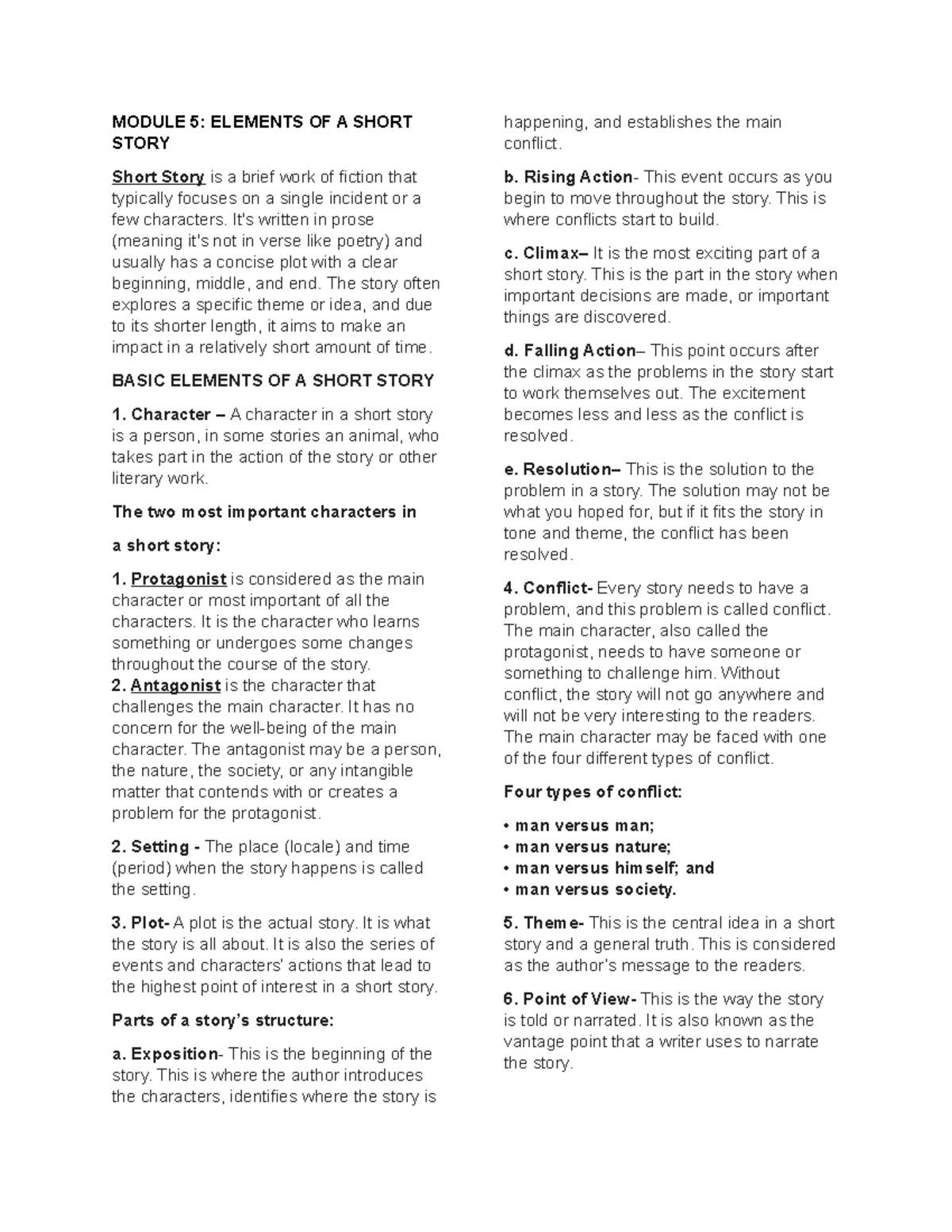 MODULE 5, 6 & 7: ELEMENTS OF SHORT STORIES & LITERARY ANALYSIS - Studocu