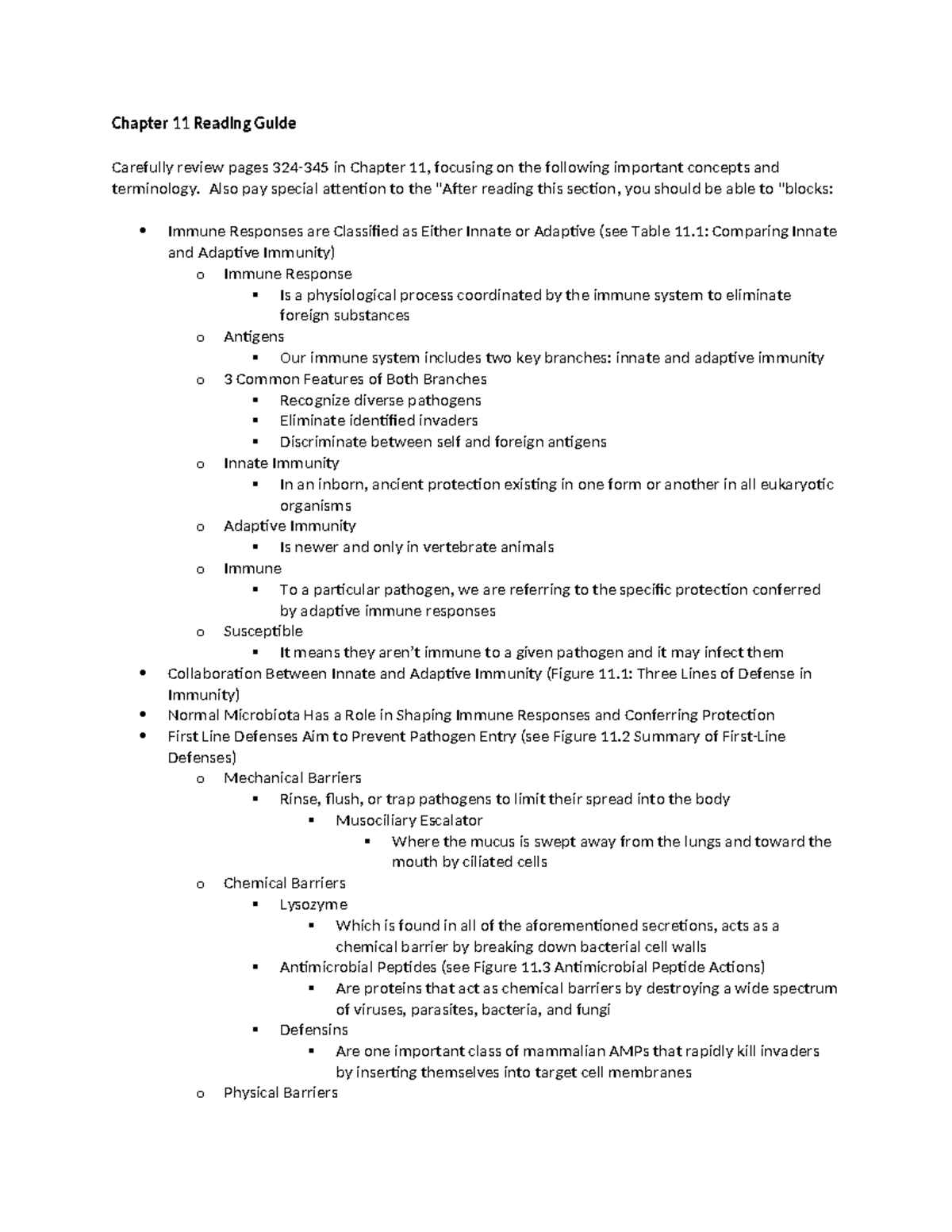 Chapter 11 Reading Guide: Immune Responses - Innate vs. Adaptive - Studocu