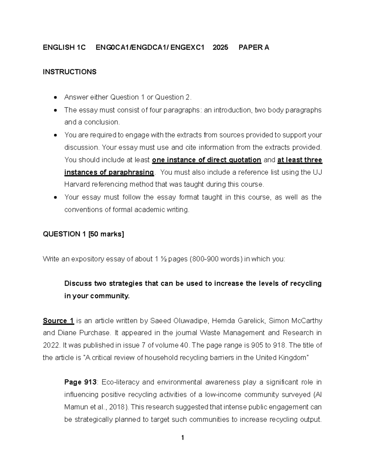 ENG0CA1 2025 Expository Essay Instructions: Recycling Strategies - Studocu
