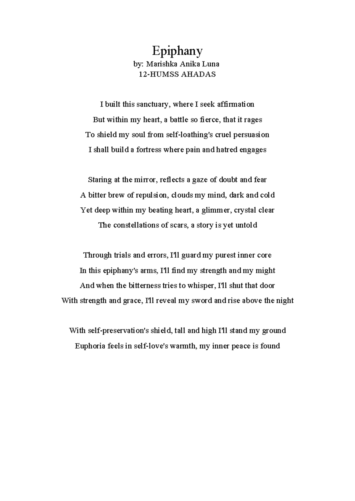 Epiphany - poem - Epiphany by: Marishka Anika Luna 12-HUMSS AHADAS I ...