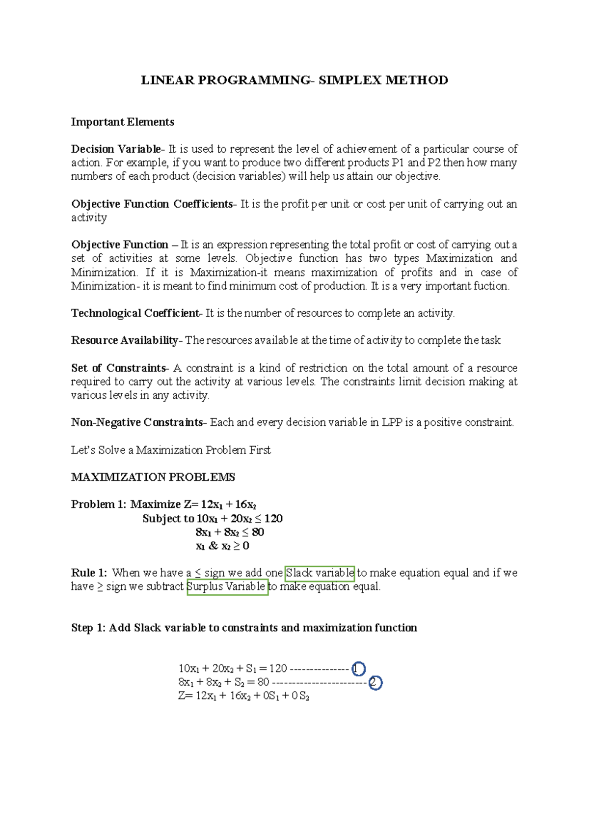Linear Programming (LP) - Simplex Method for Maximization Problems ...